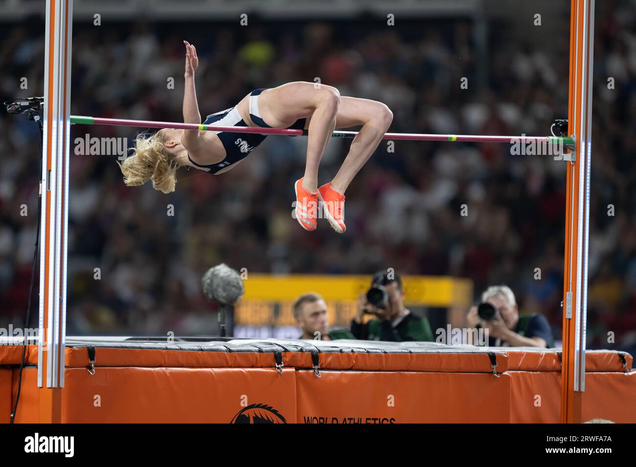 Elena Kulichenko participating in the High Jump at the World Athletics ...