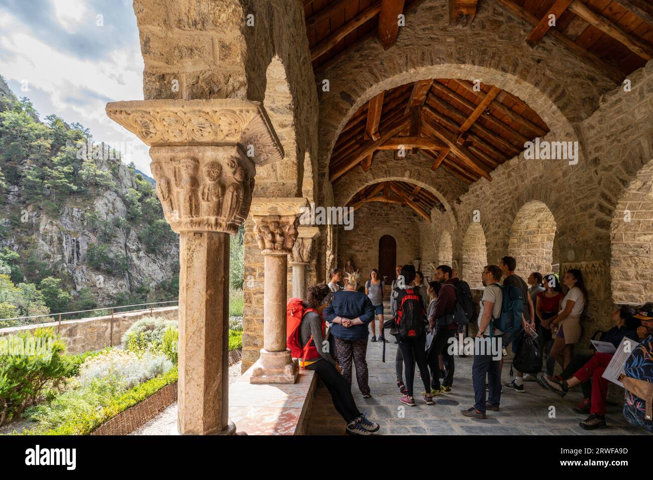 cloister gallery and Romanesque capitals, abbey of San Martín de Canigó ...