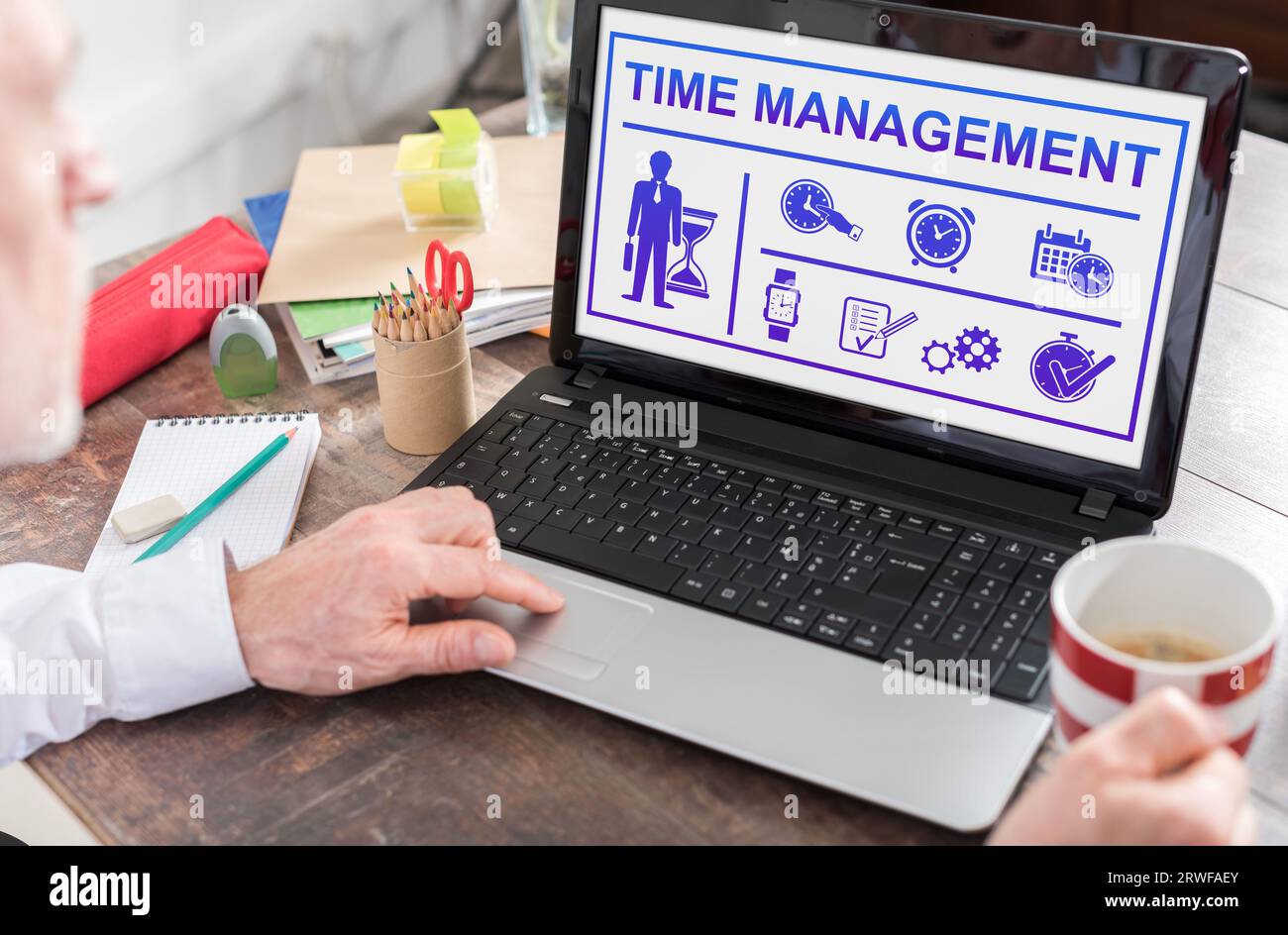 Time management concept shown on a laptop screen Stock Photo - Alamy