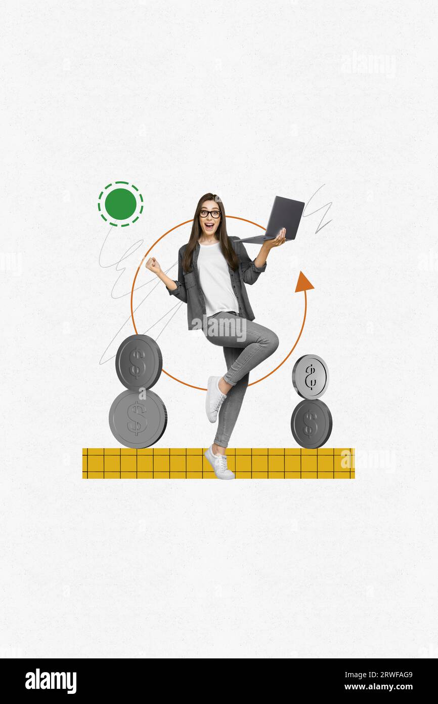 Vertical creative composite illustration photo collage of impressed ...