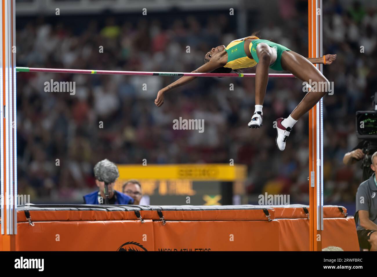 Lamara Distin participating in the High Jump at the World Athletics ...