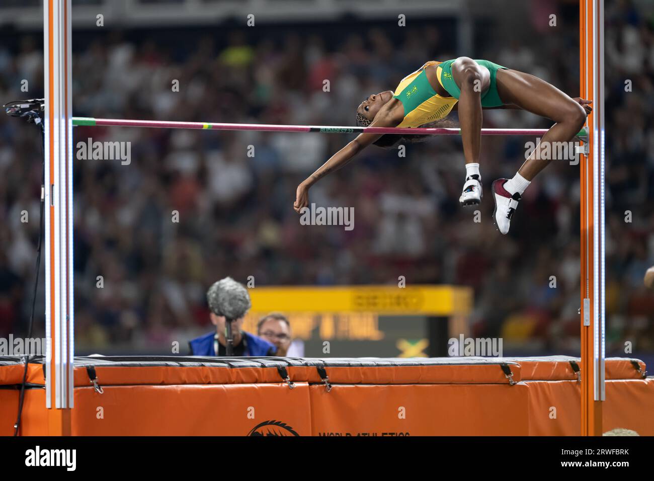 Lamara Distin participating in the High Jump at the World Athletics ...