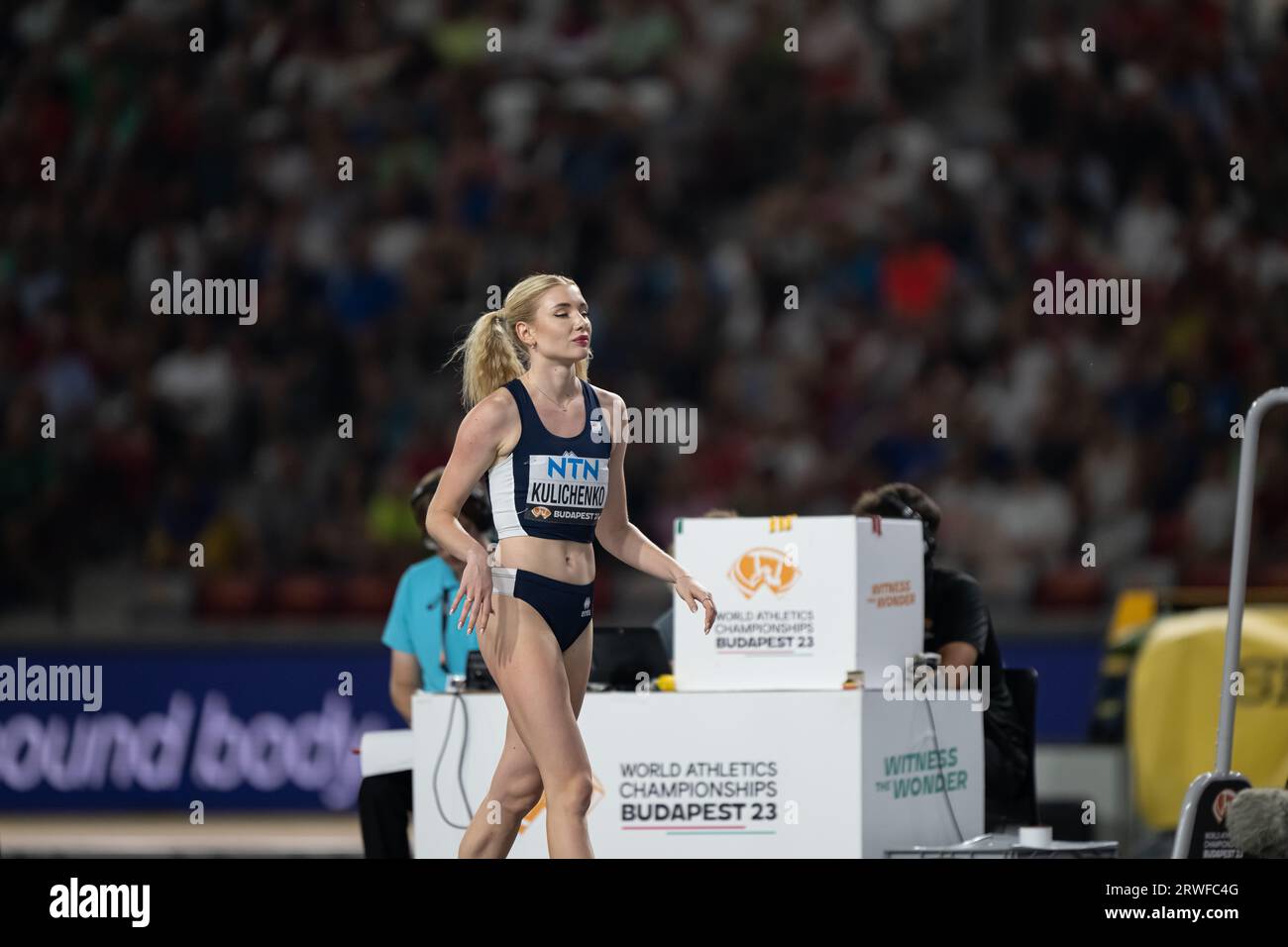 Elena Kulichenko participating in the High Jump at the World Athletics ...