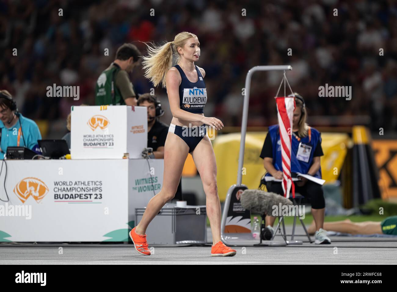 Elena Kulichenko participating in the High Jump at the World Athletics ...