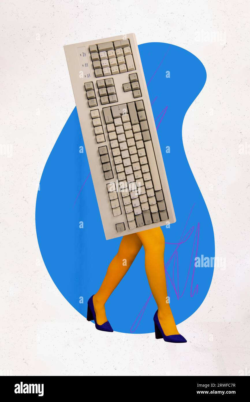 Creative vertical illustration collage absurd headless woman email ...