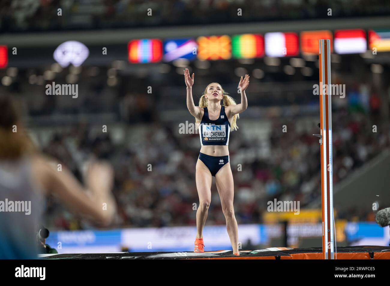 Elena Kulichenko participating in the High Jump at the World Athletics ...