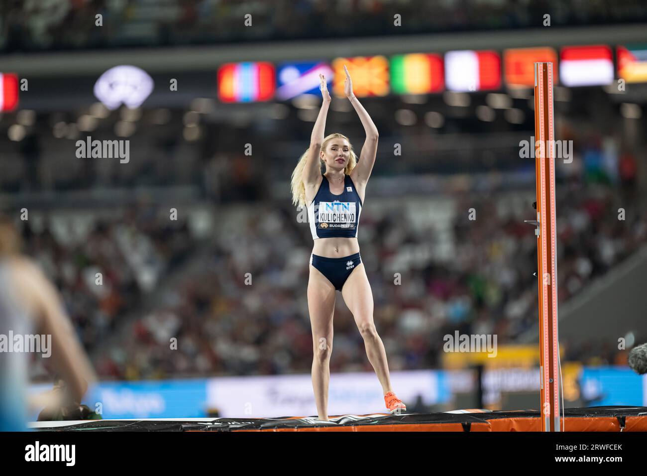 Elena Kulichenko participating in the High Jump at the World Athletics ...