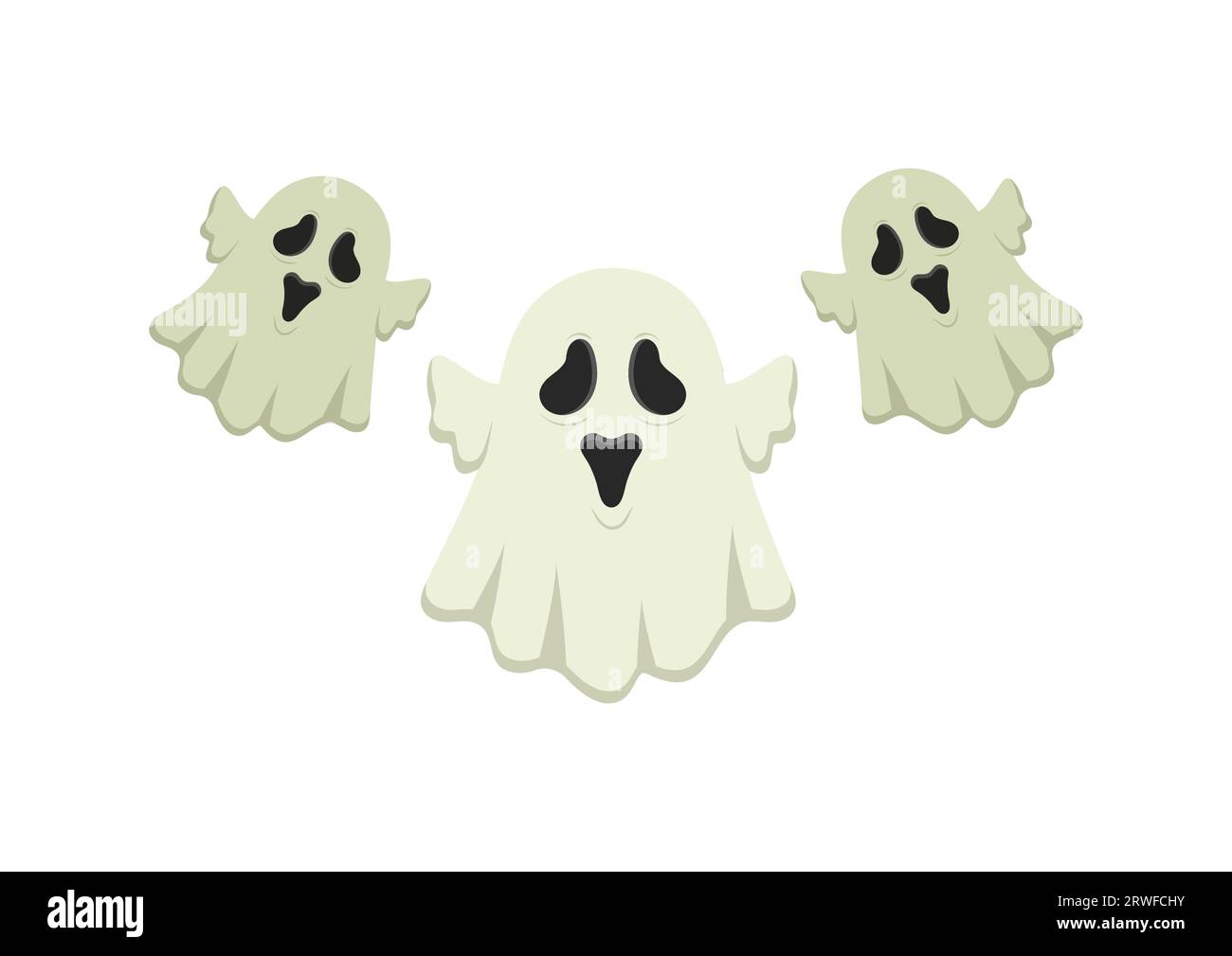 Three Scary Ghosts Vector Flat Design. Ghost Cartoon isolated on white ...