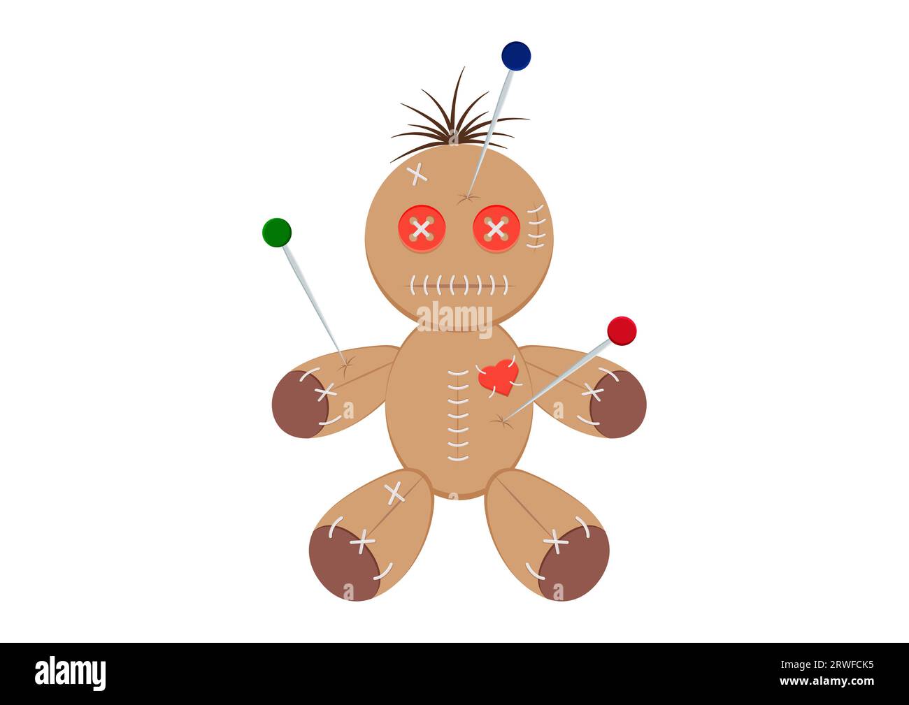 Voodoo doll with stitches and needles vector illustration isolated on ...