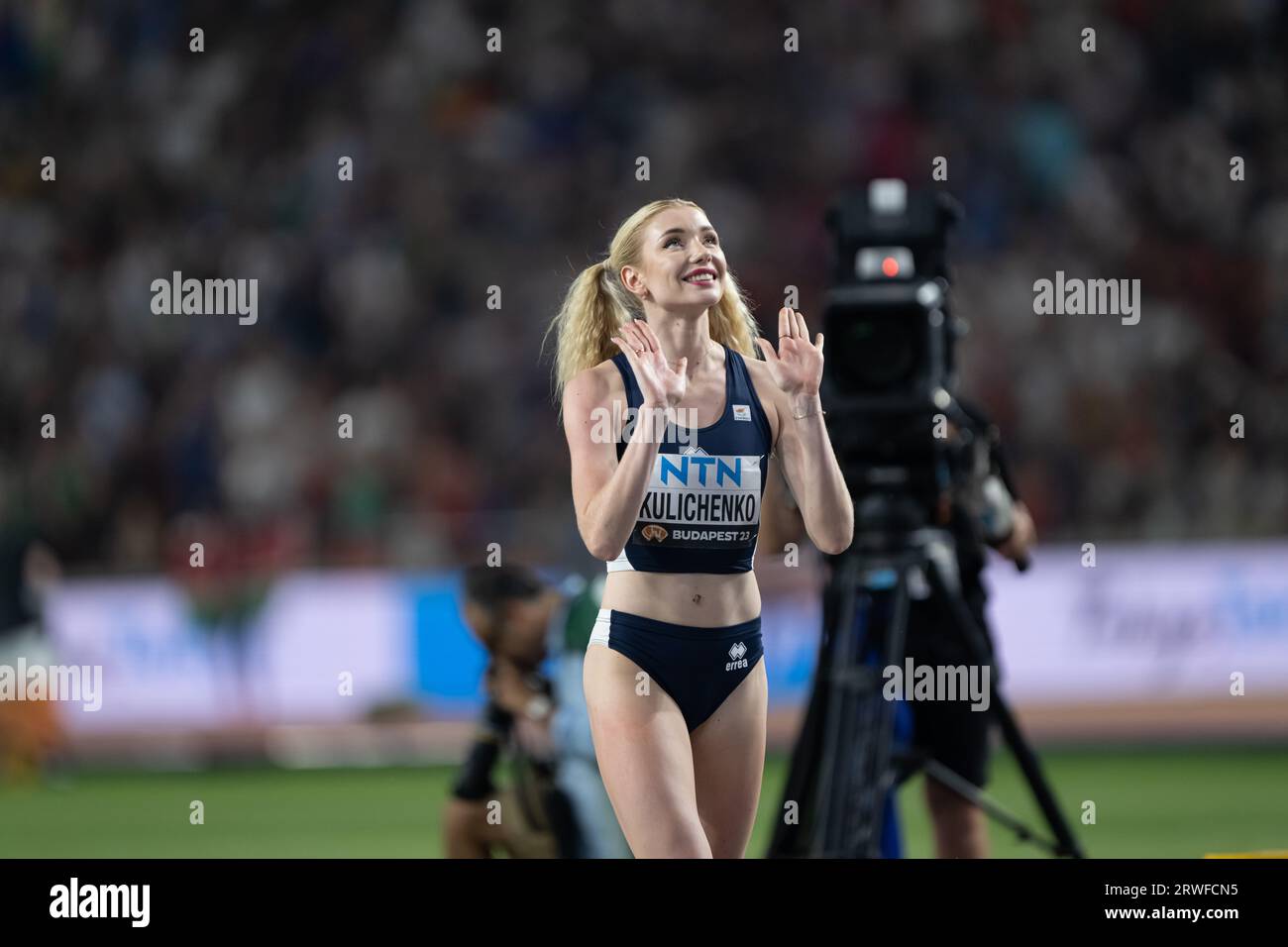 Elena Kulichenko participating in the High Jump at the World Athletics ...