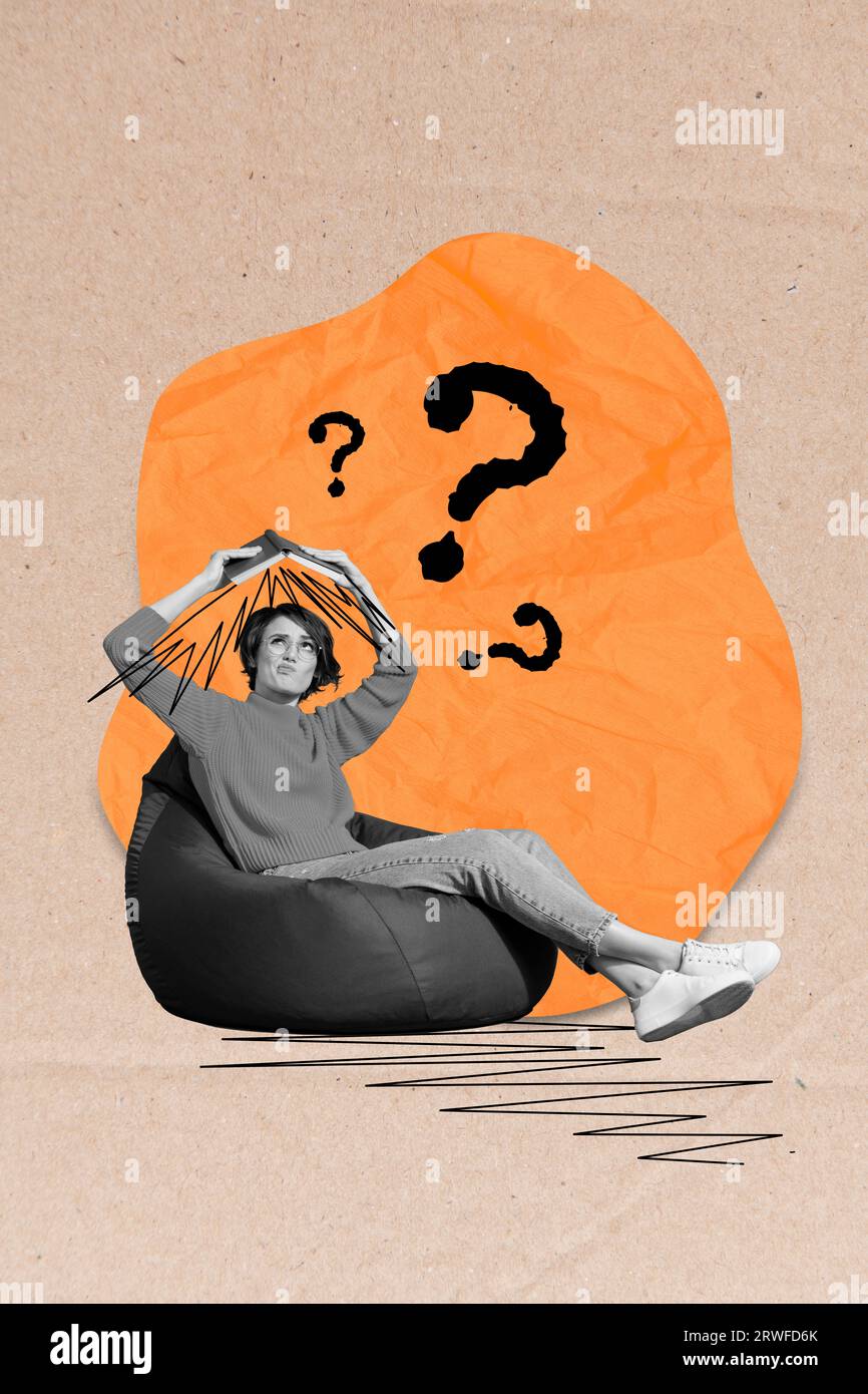 Creative template graphics collage image of questioned lady cant find ...