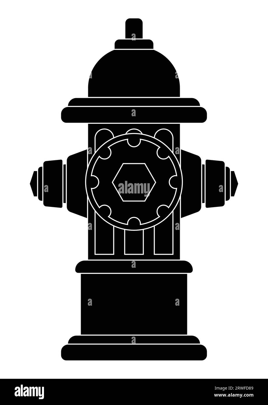 Black and white hydrant firefighter extinguish vector flat design ...