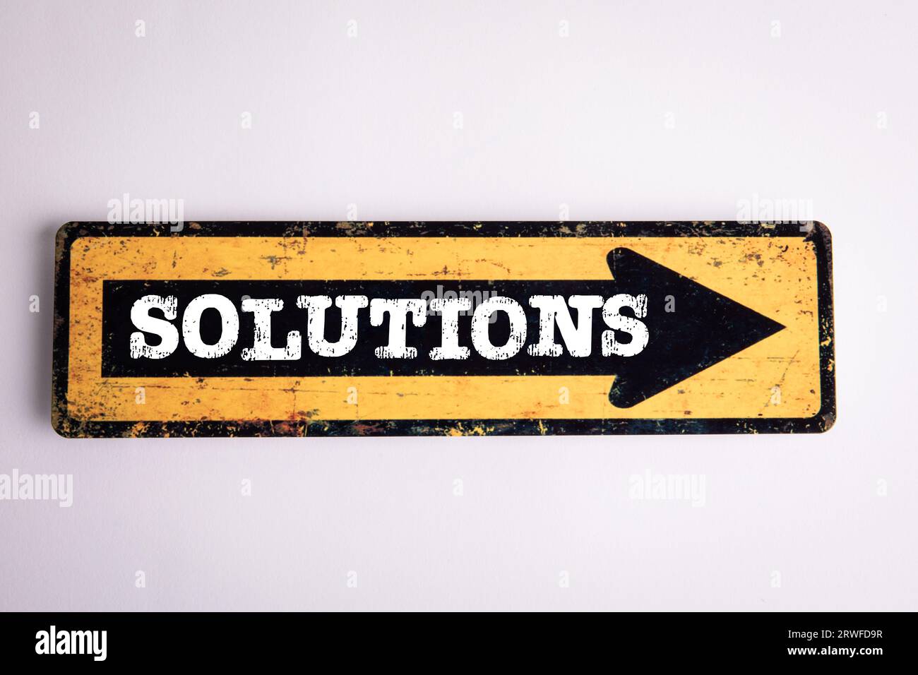 Solutions Concept. Direction arrow with text on white background Stock ...
