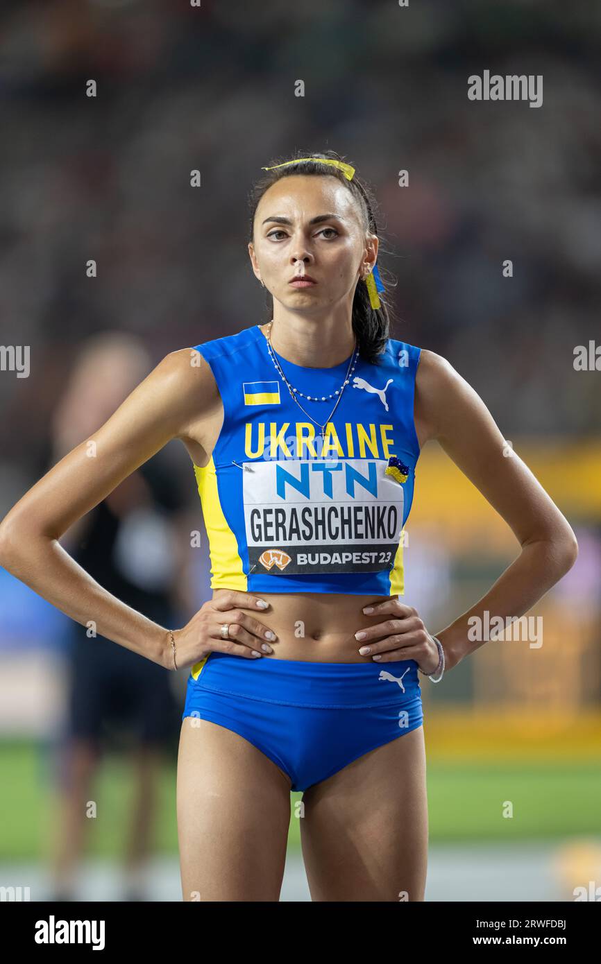 Iryna Herashchenko participating in the High Jump at the World Athletics Championships in ...