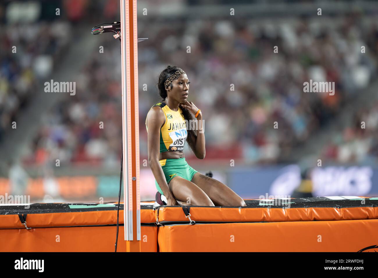 Lamara Distin participating in the High Jump at the World Athletics ...