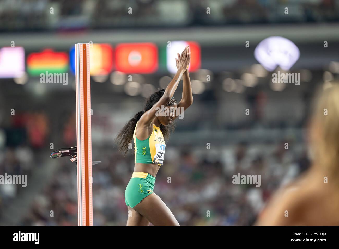 Lamara Distin participating in the High Jump at the World Athletics ...