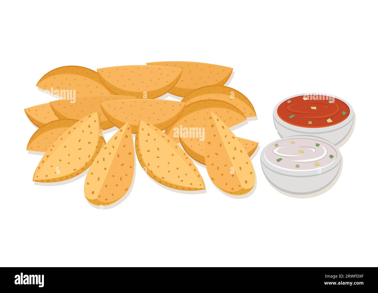 Crispy wedges potato with ketchup and mayonnaise sauce vector flat ...