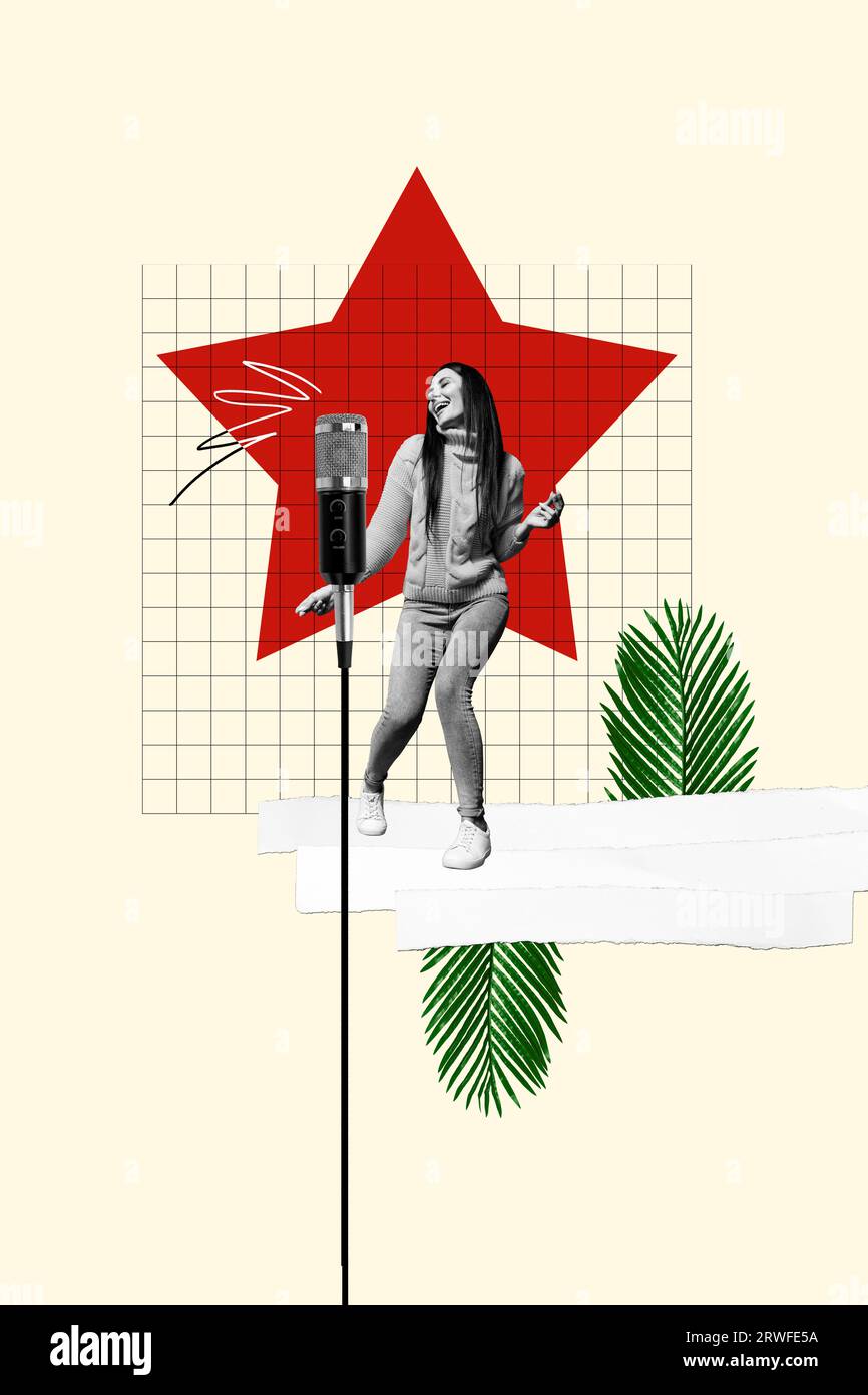 Picture collage image of happy smiling girl talented singers star ...