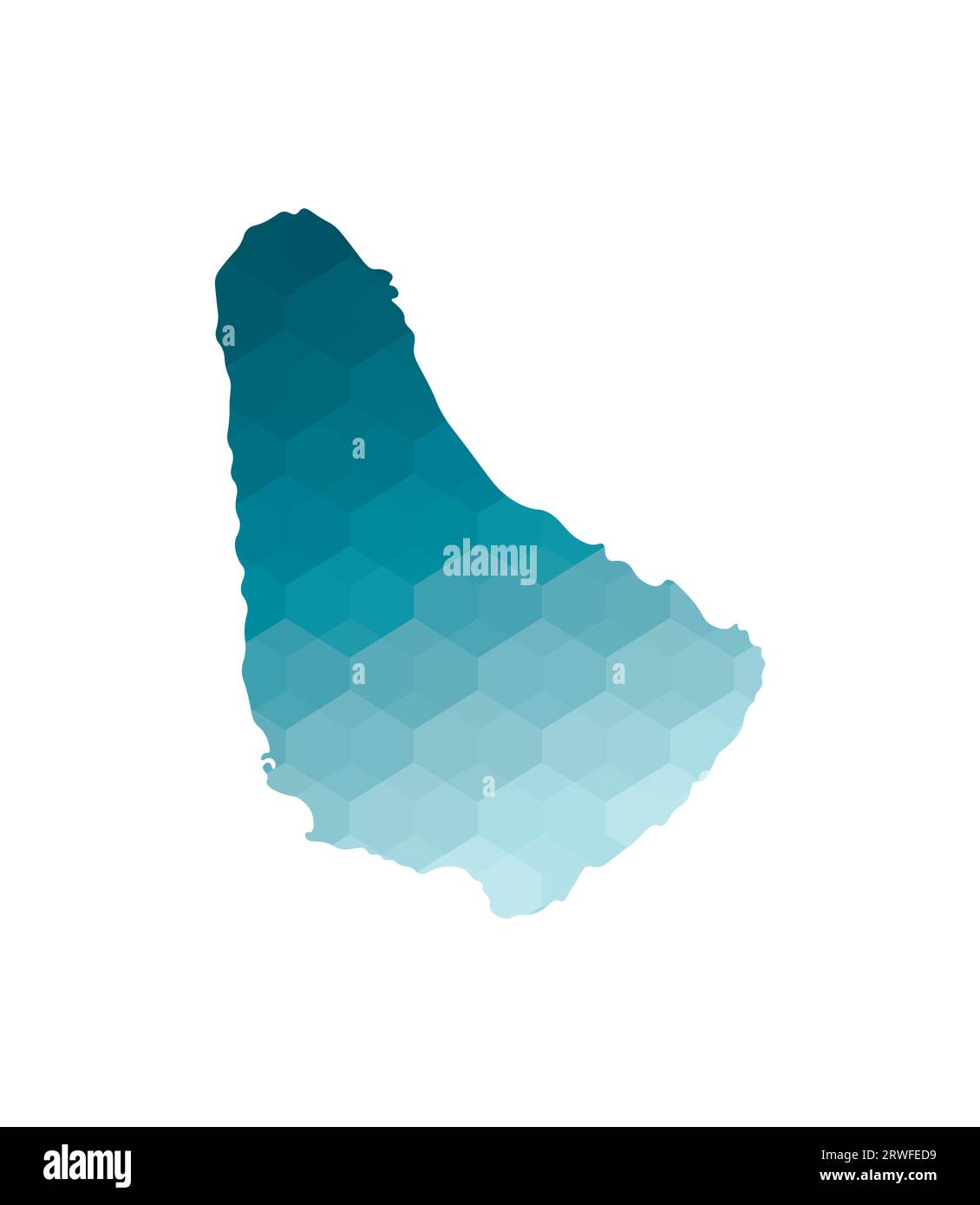 Vector isolated illustration icon with simplified blue silhouette of Barbados map. Polygonal ...