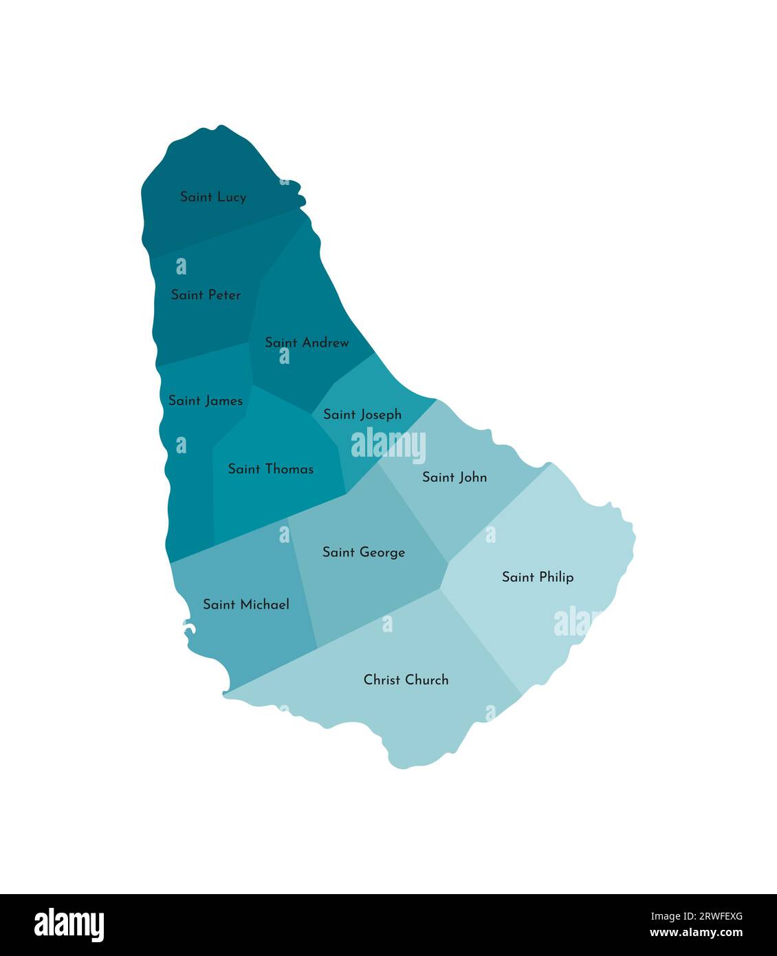Vector isolated illustration of simplified administrative map of Barbados. Borders and names of ...