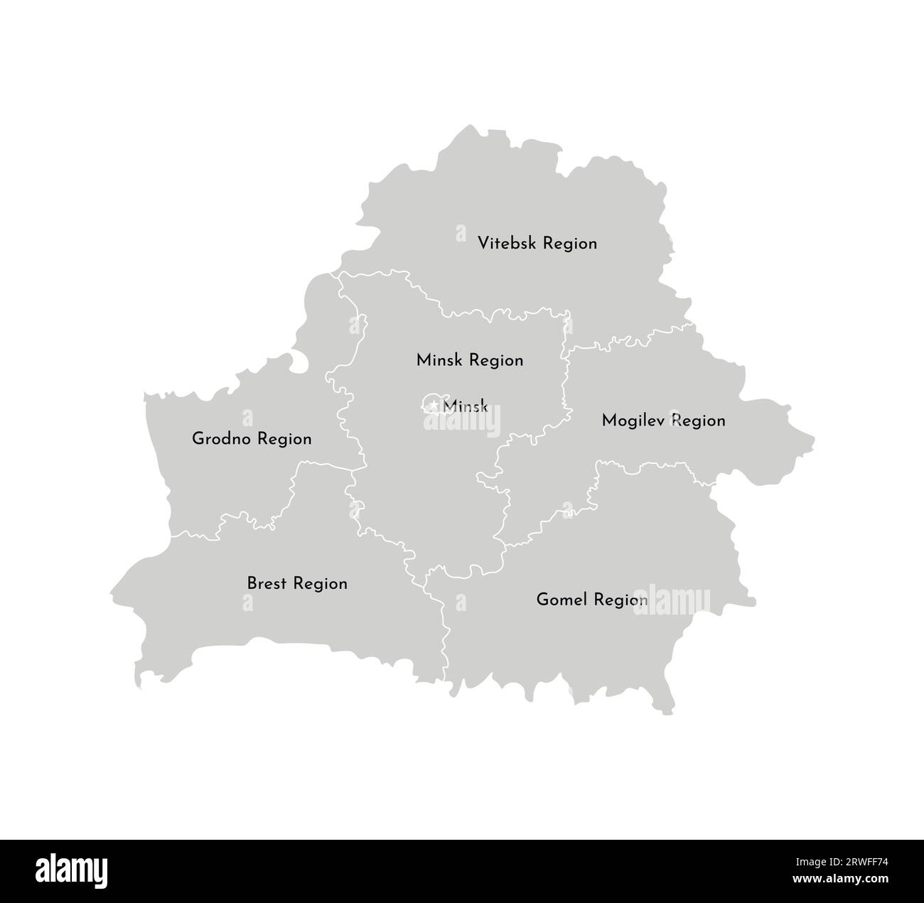 Vector isolated illustration of simplified administrative map of Belarus. Borders and names of ...