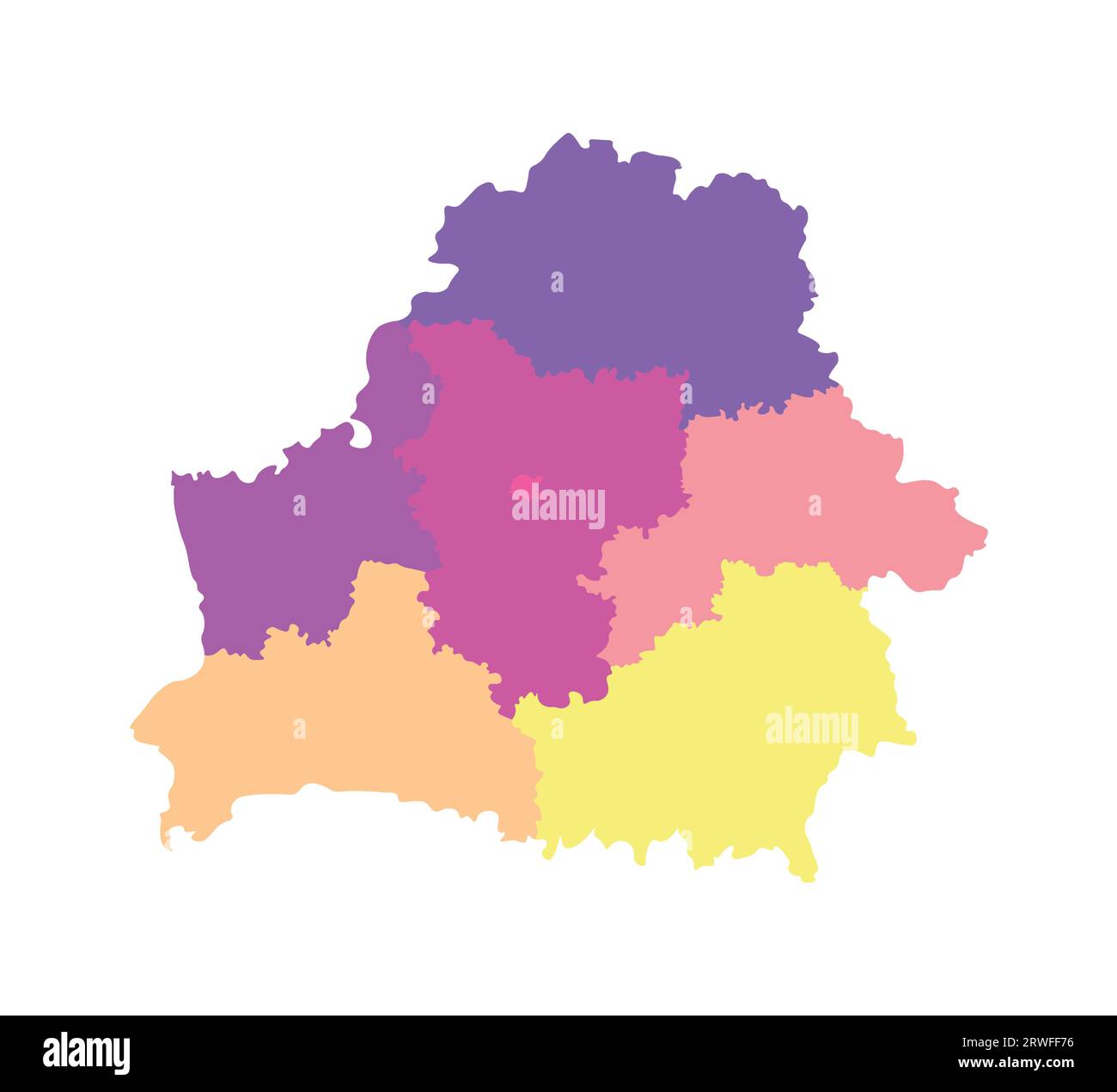 Vector isolated illustration of simplified administrative map of Belarus. Borders of the regions ...