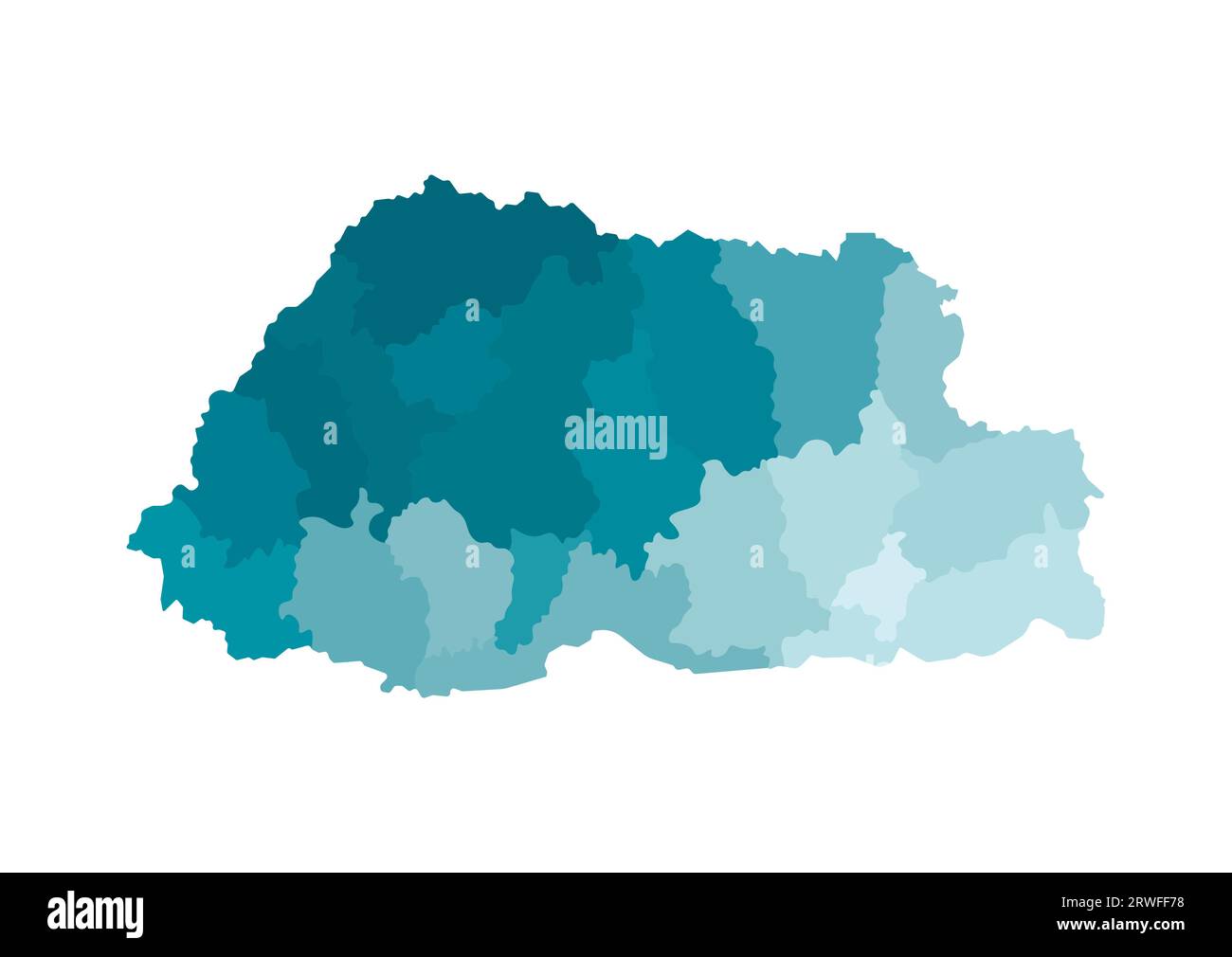Vector isolated illustration of simplified administrative map of Bhutan. Borders of the regions ...