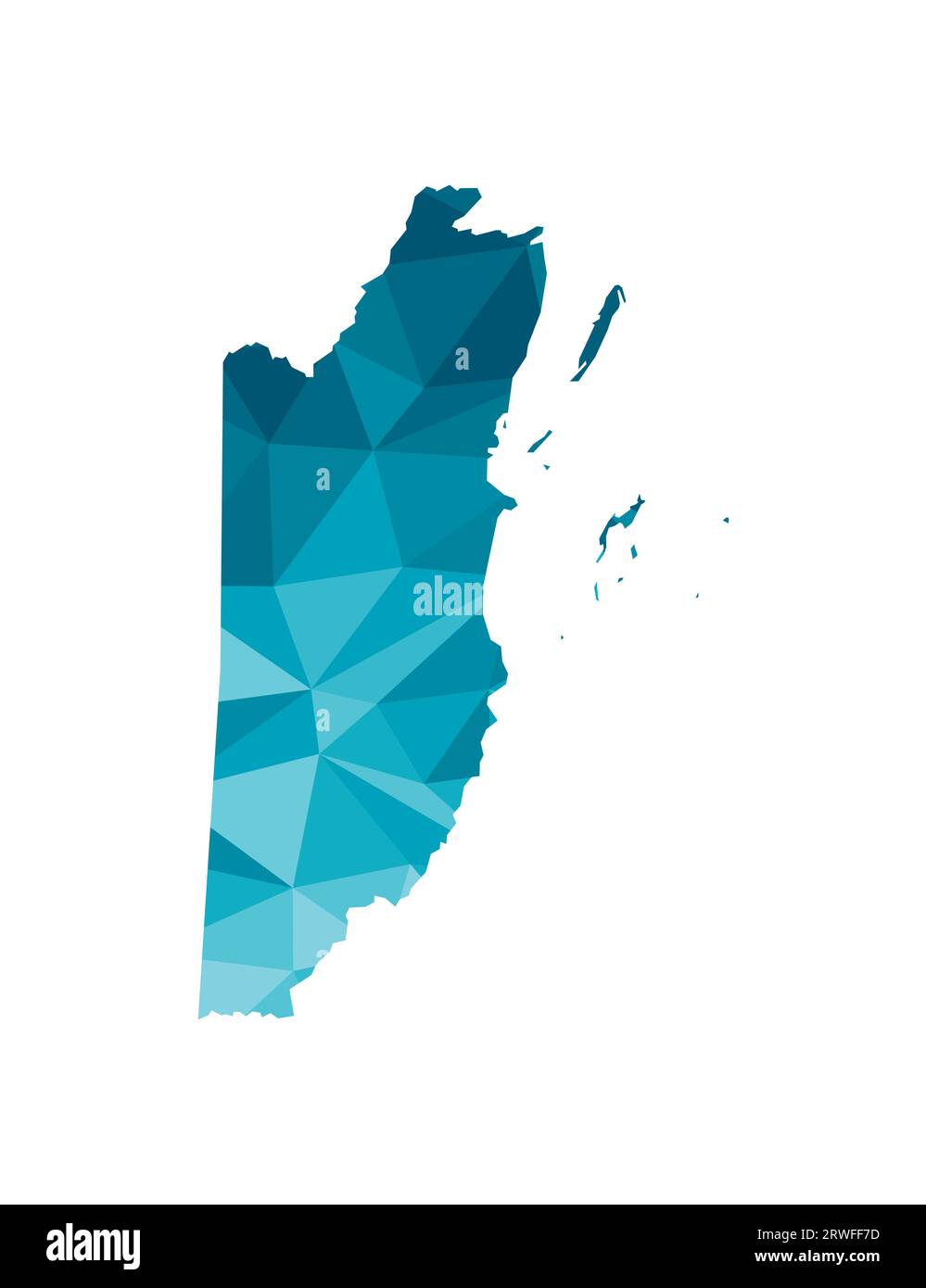 Vector isolated illustration icon with simplified blue silhouette of Belize map. Polygonal ...