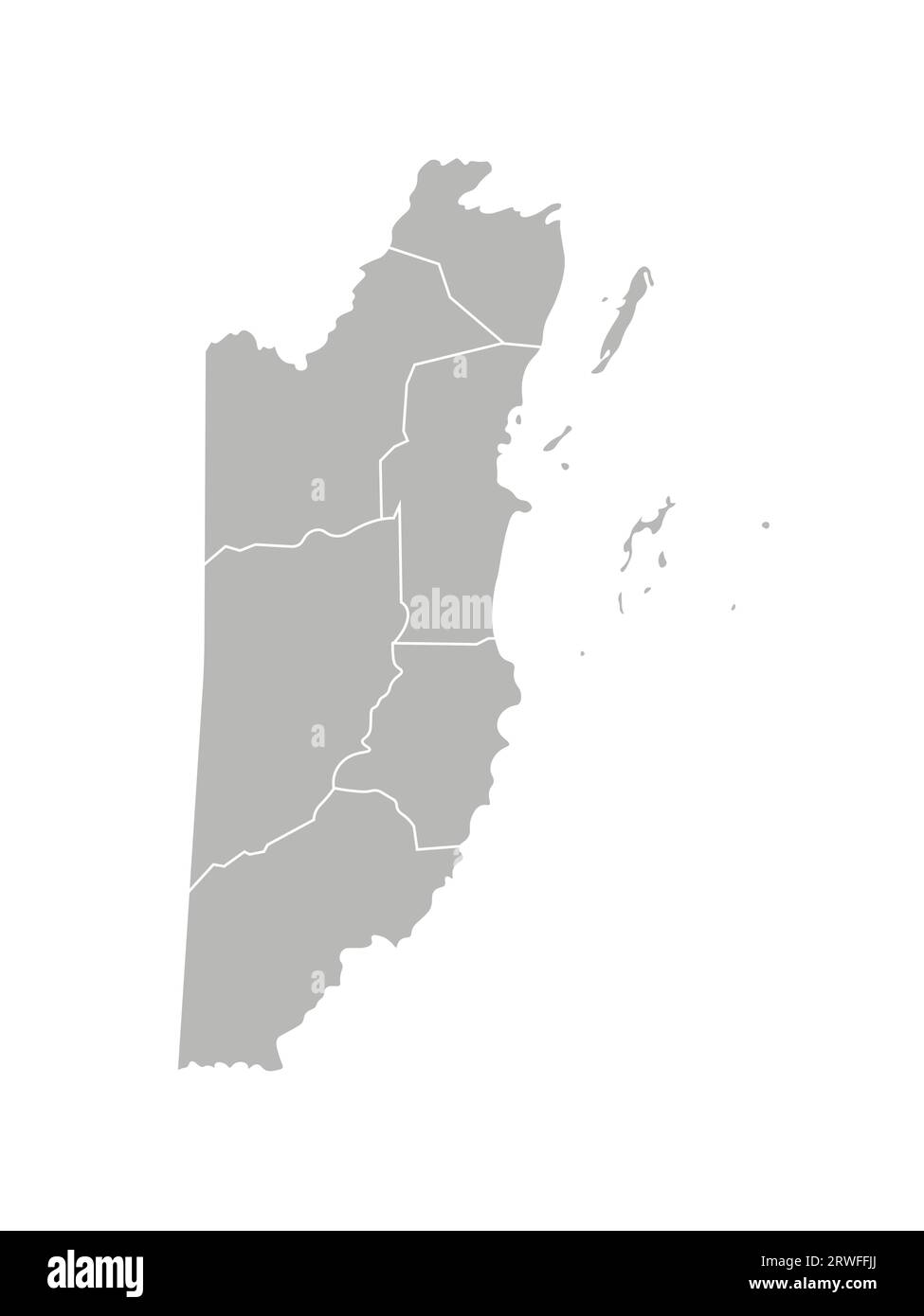 Vector isolated illustration of simplified administrative map of Belize﻿. Borders of the ...