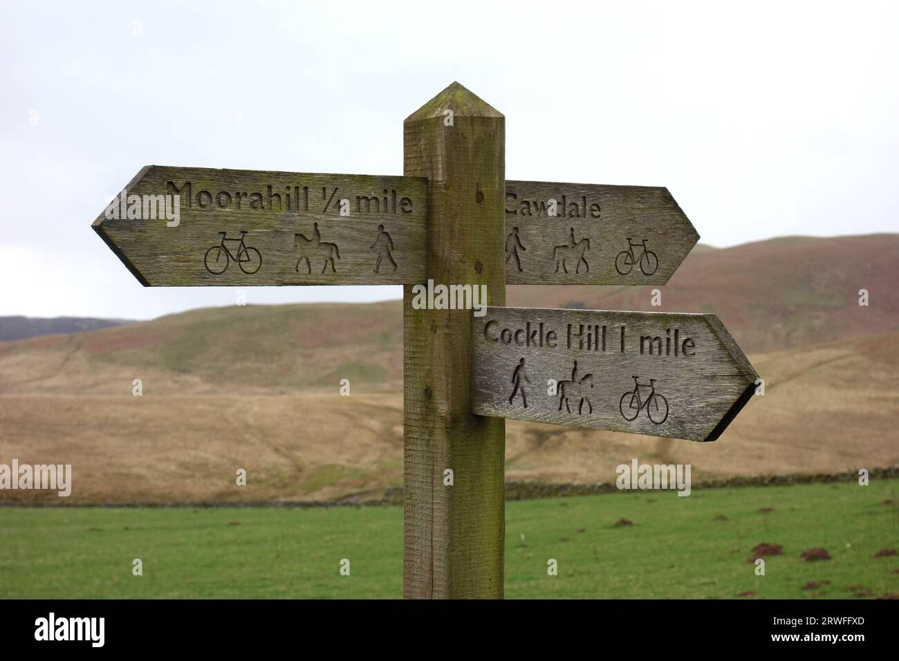 Wooden Signpost for Cockle Hill & Morrahill from Cawdale near Bampton ...