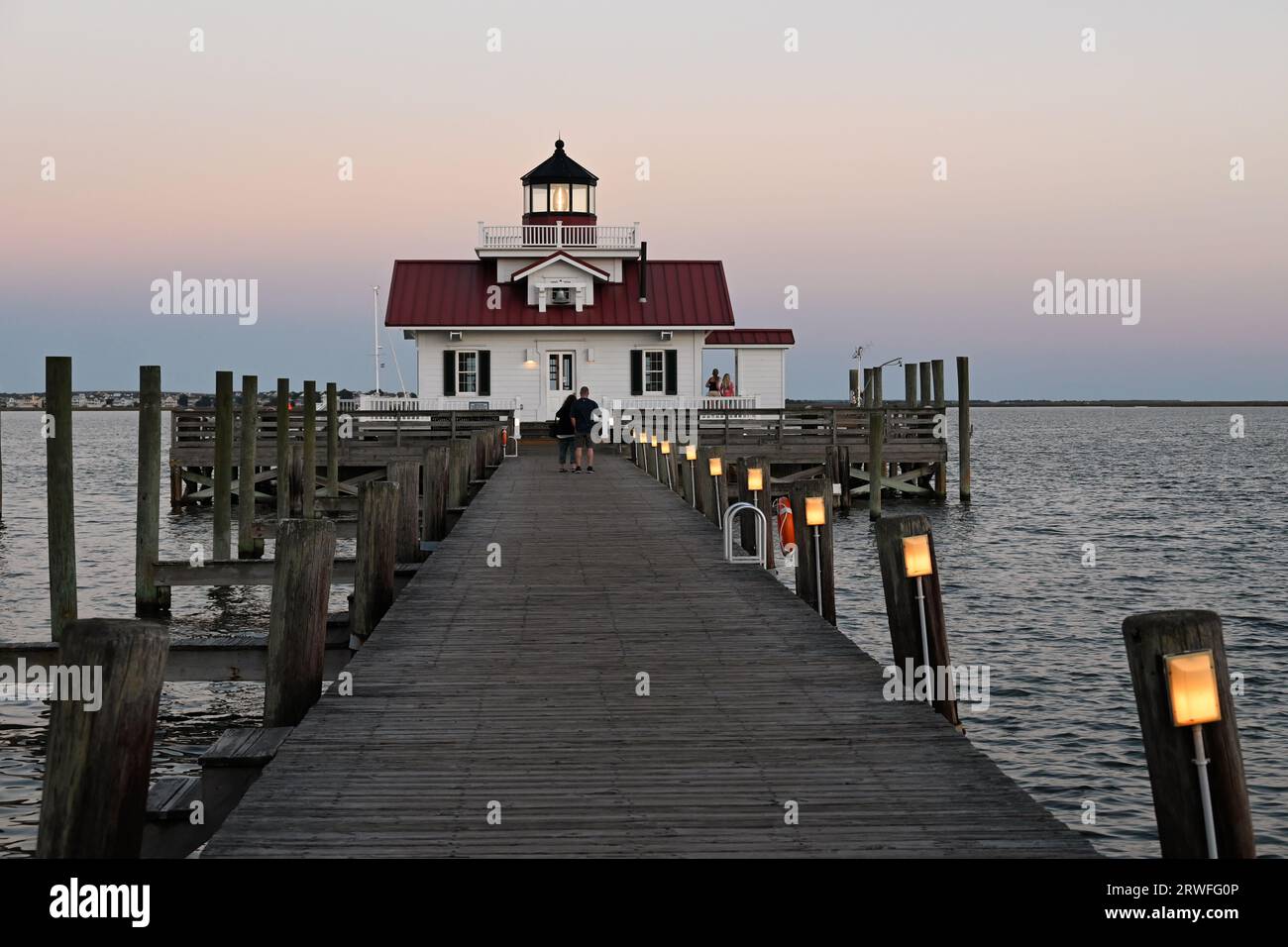 The Roanoke Marshes Lighthouse in Shallowbag Bay at the town of Manteo ...