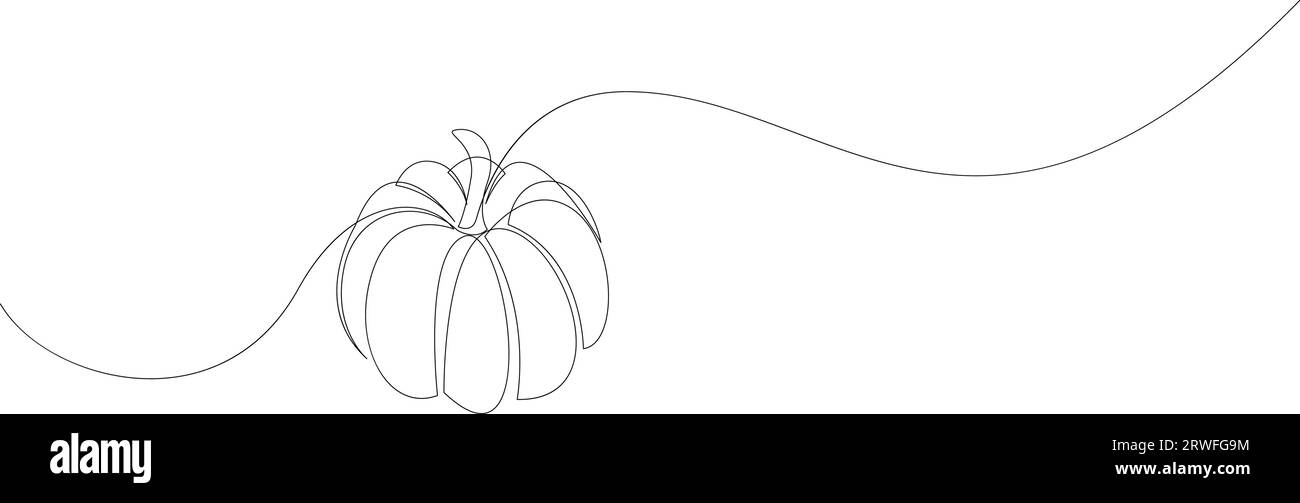 Pumpkin drawn by one continuous line. Minimal style halloween banner ...