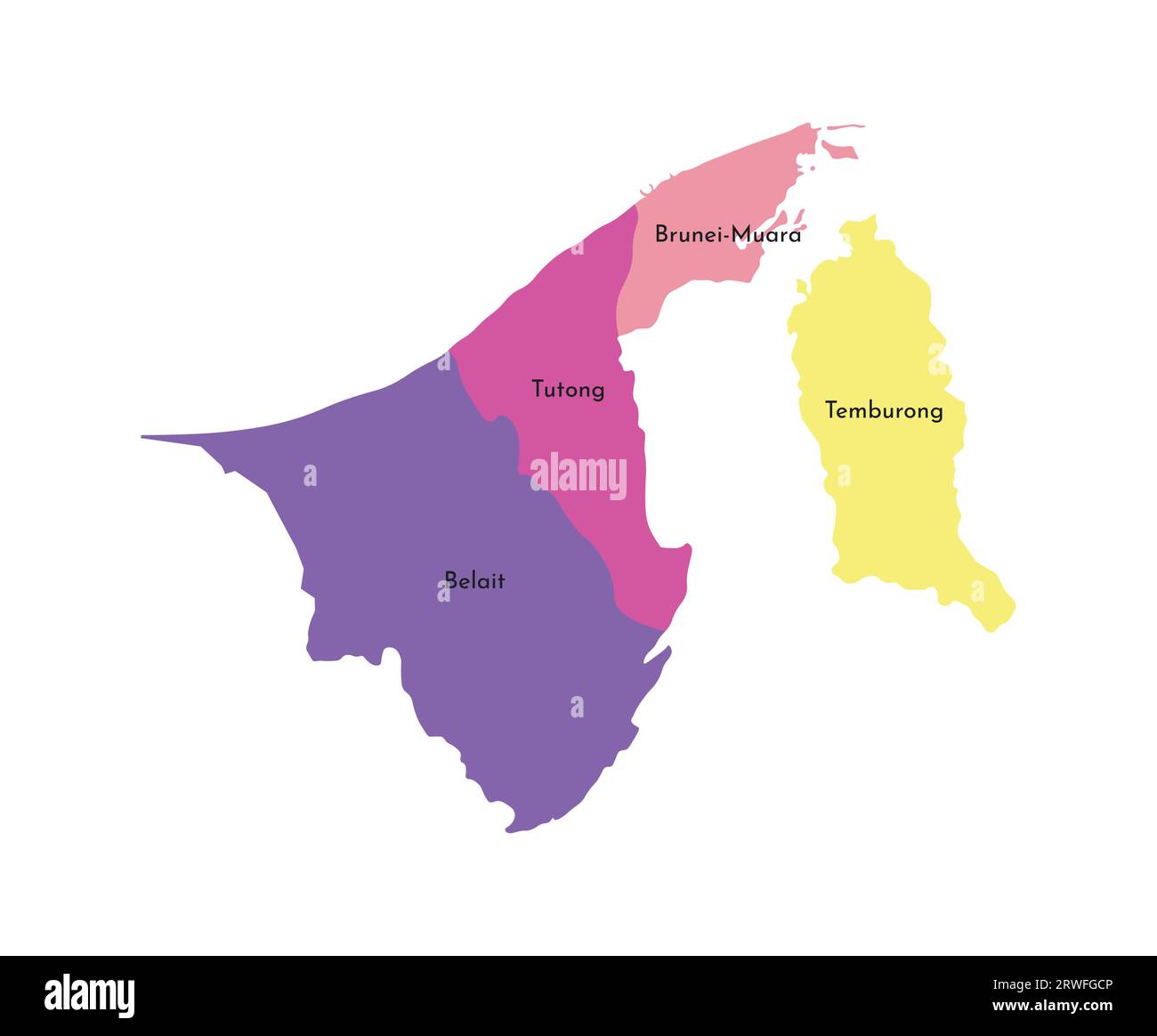 Vector isolated illustration of simplified administrative map of Brunei. Borders and names of ...