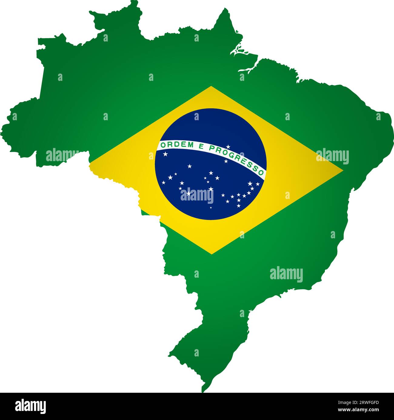 Illustration with national flag with simplified shape of Brazil map ...