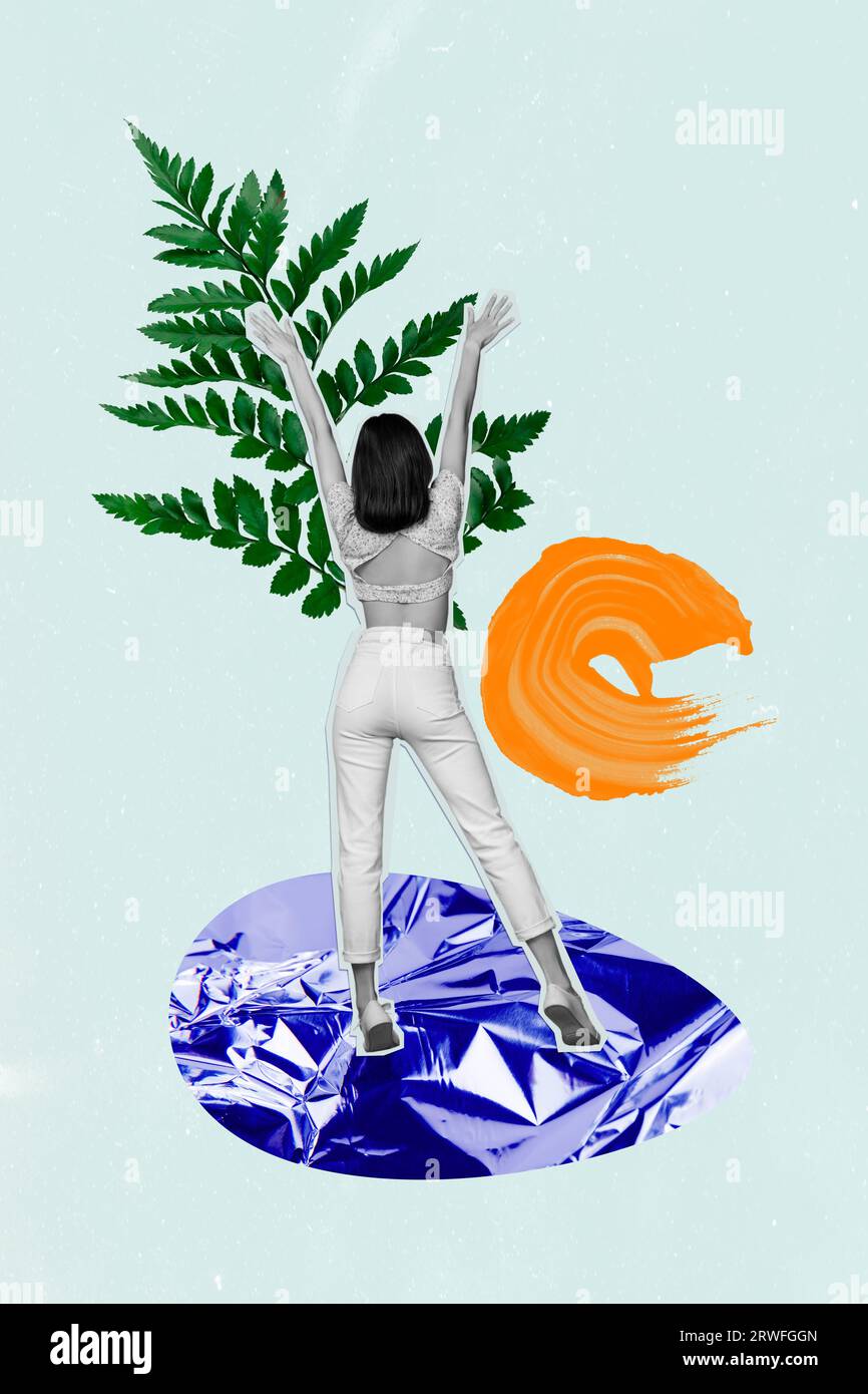 Vertical template image collage of funky lady chill hands up dancer ...