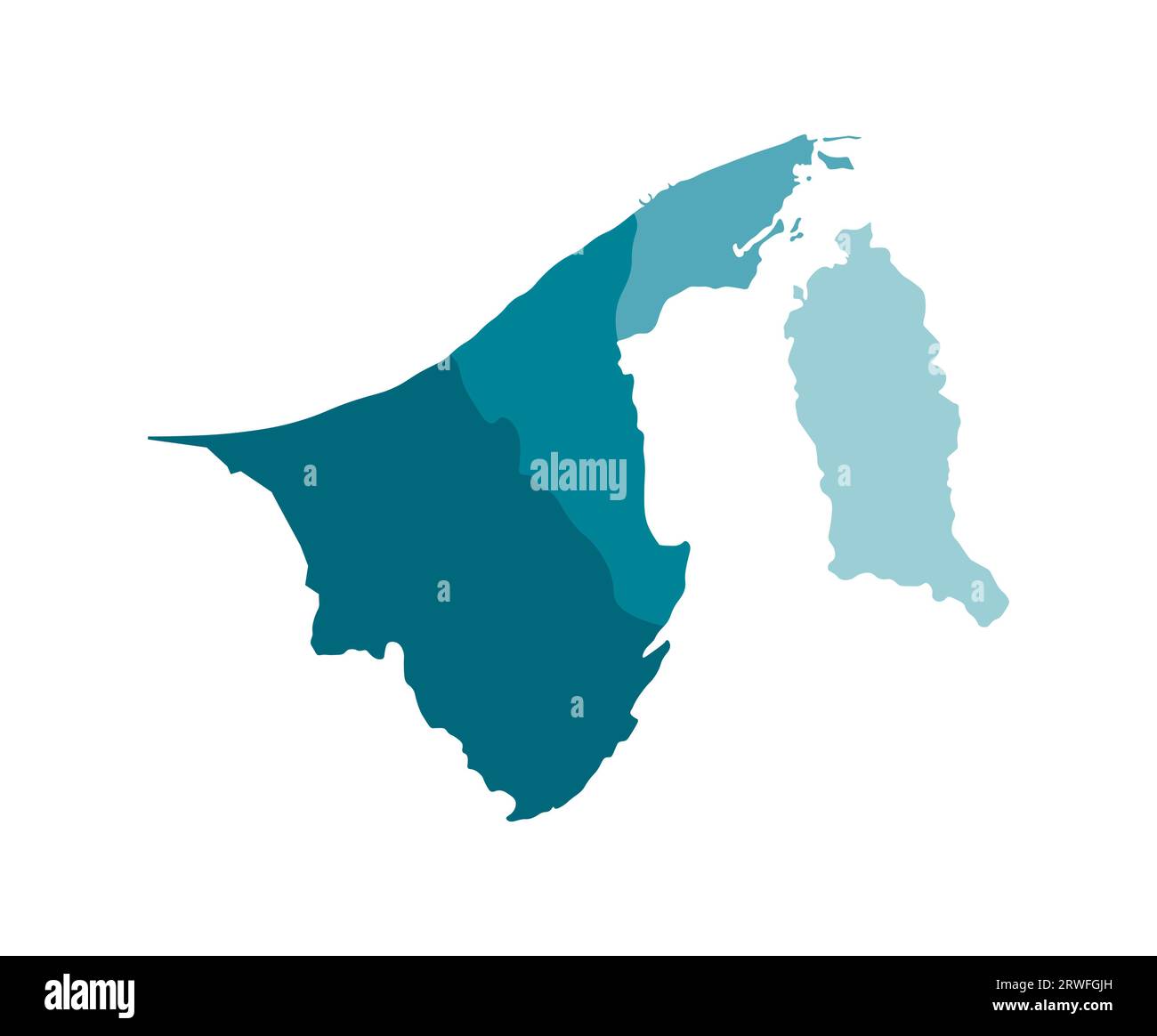 Vector isolated illustration of simplified administrative map of Brunei. Borders of the regions ...