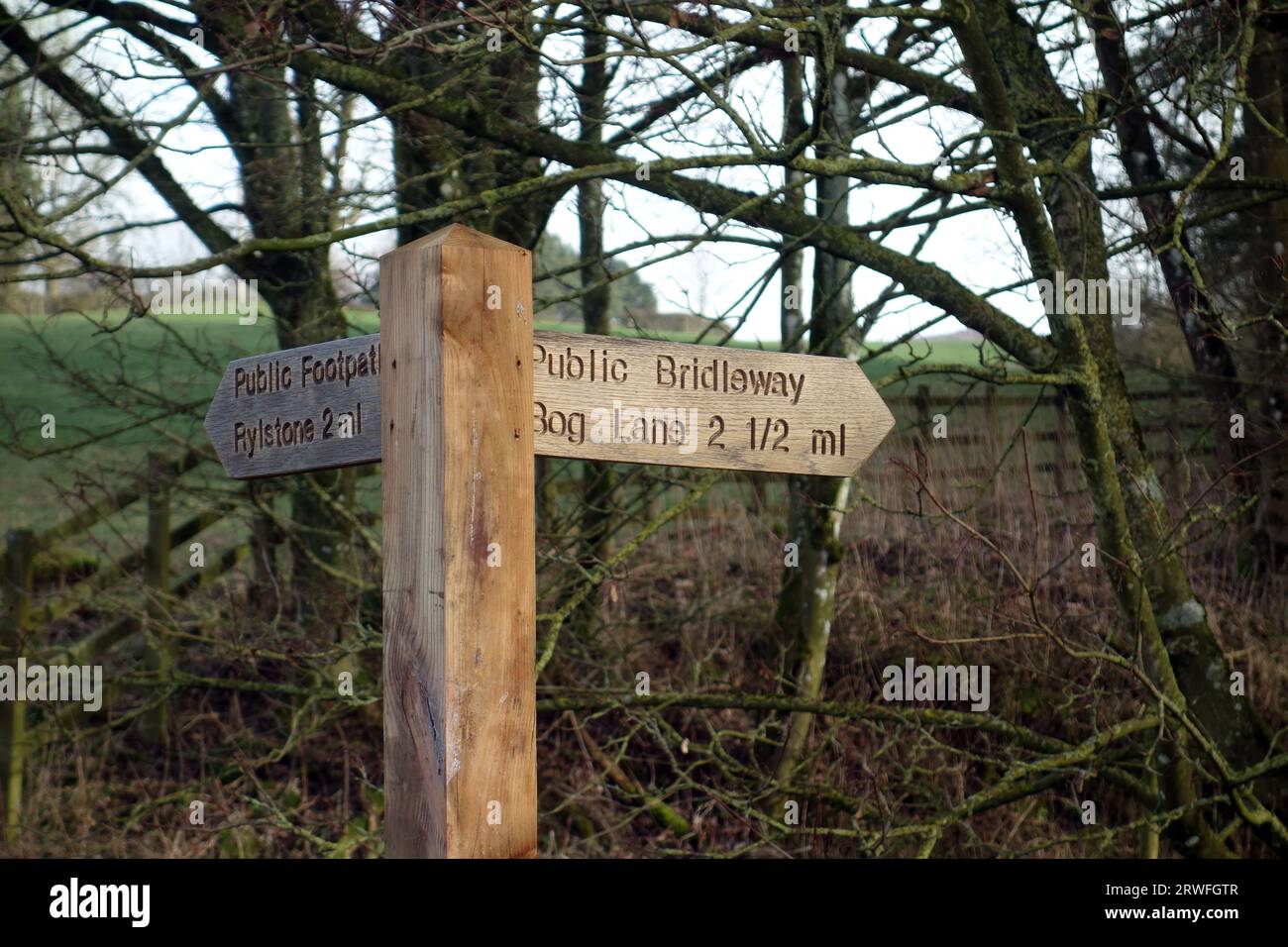 Wooden Signpost for Public Bridleway/Footpath to Rylstone & Bog Lane ...