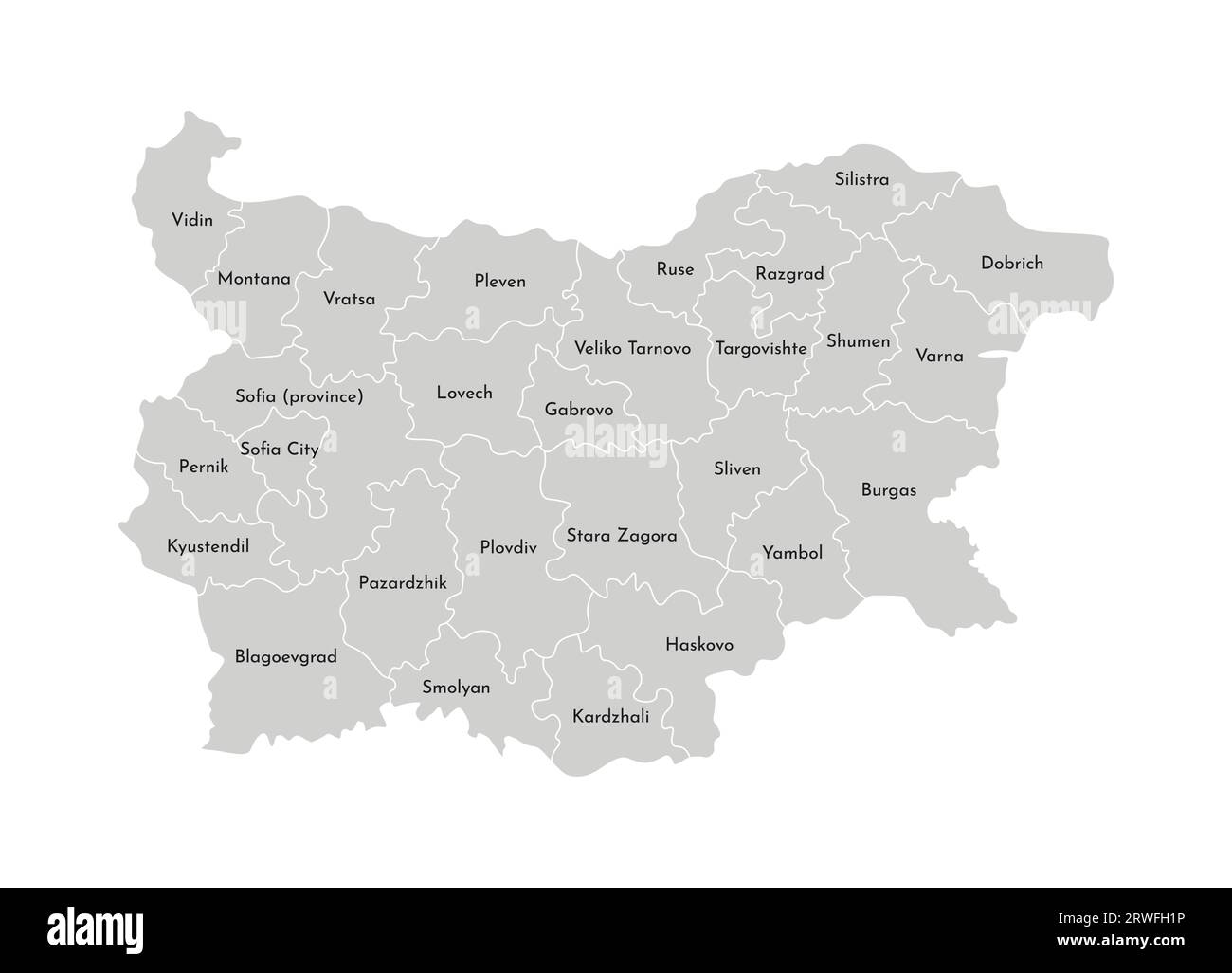 Vector isolated illustration of simplified administrative map of Bulgaria. Borders and names of ...