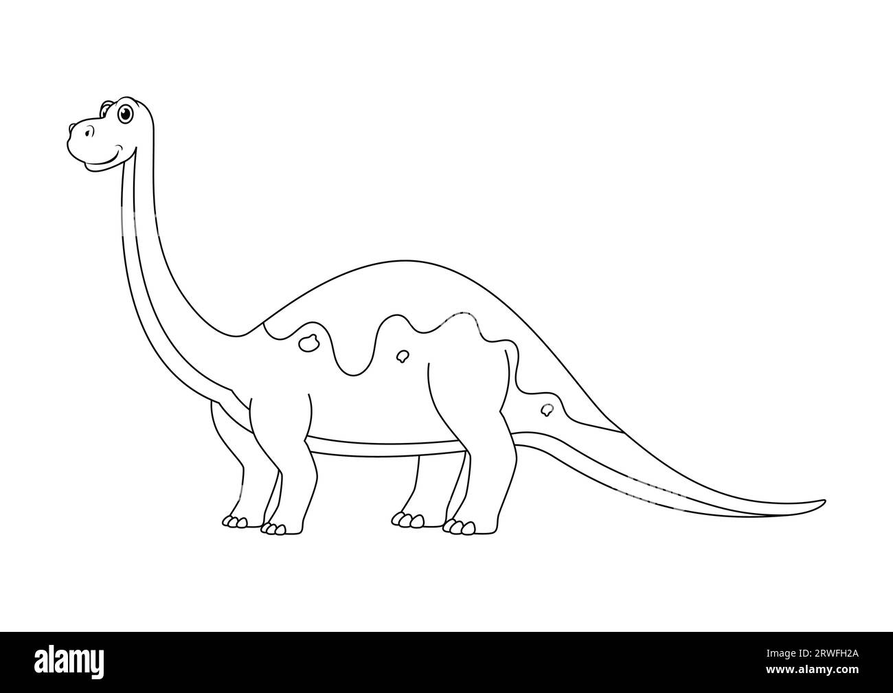 Black and White Brontosaurus Dinosaur Cartoon Character Vector. Coloring Page of a Brontosaurus ...