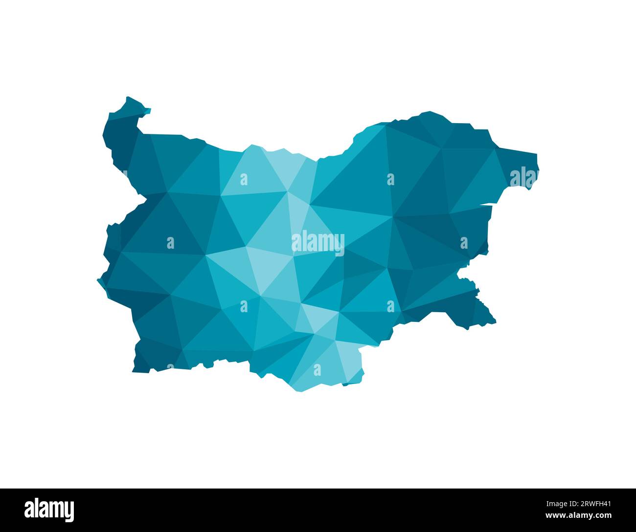 Vector isolated illustration icon with simplified blue silhouette of Bulgaria map. Polygonal ...