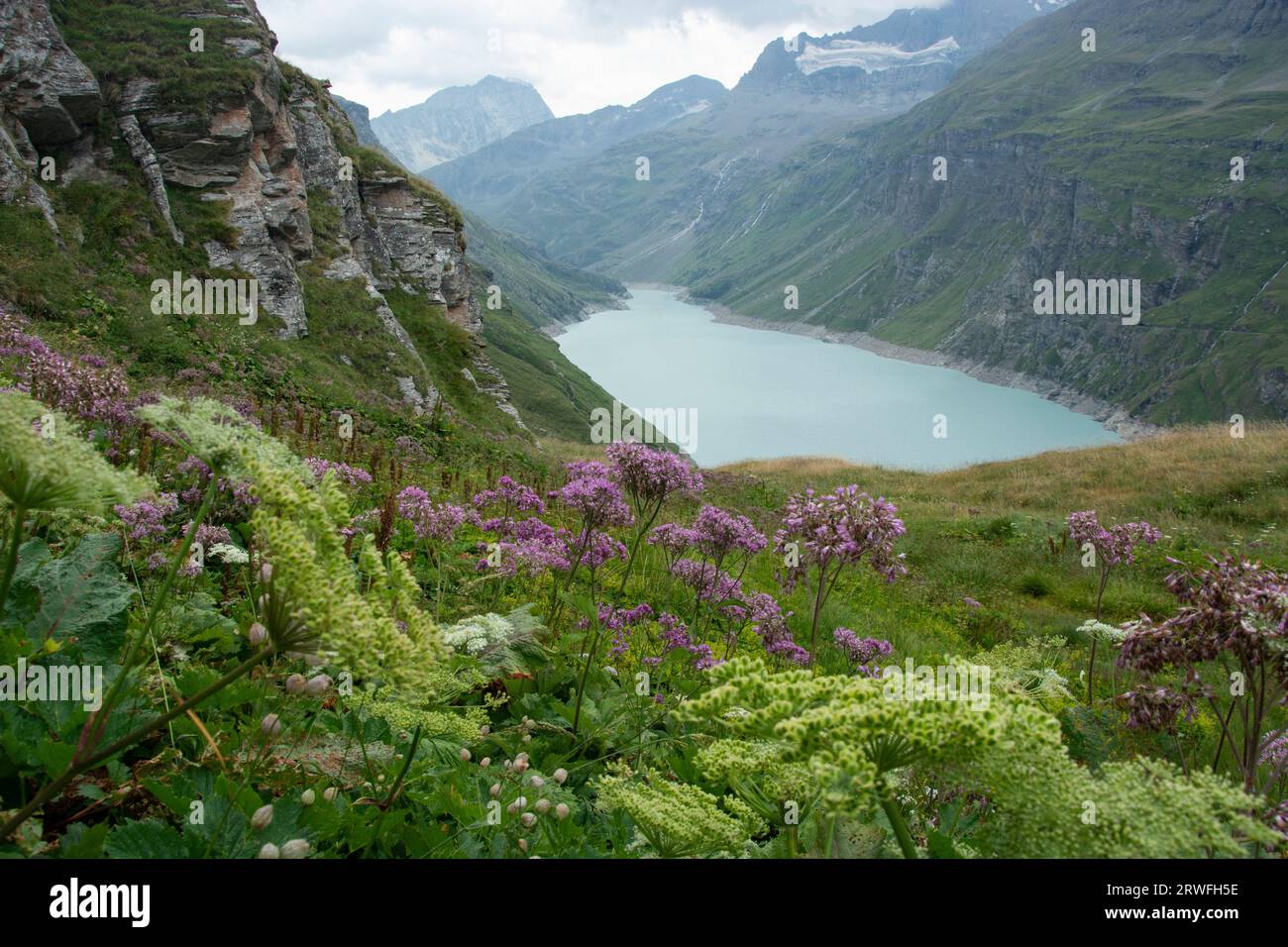 Blick auf den Lac de Mauvoisin, einer der grössten Stauseen der Schweiz ...