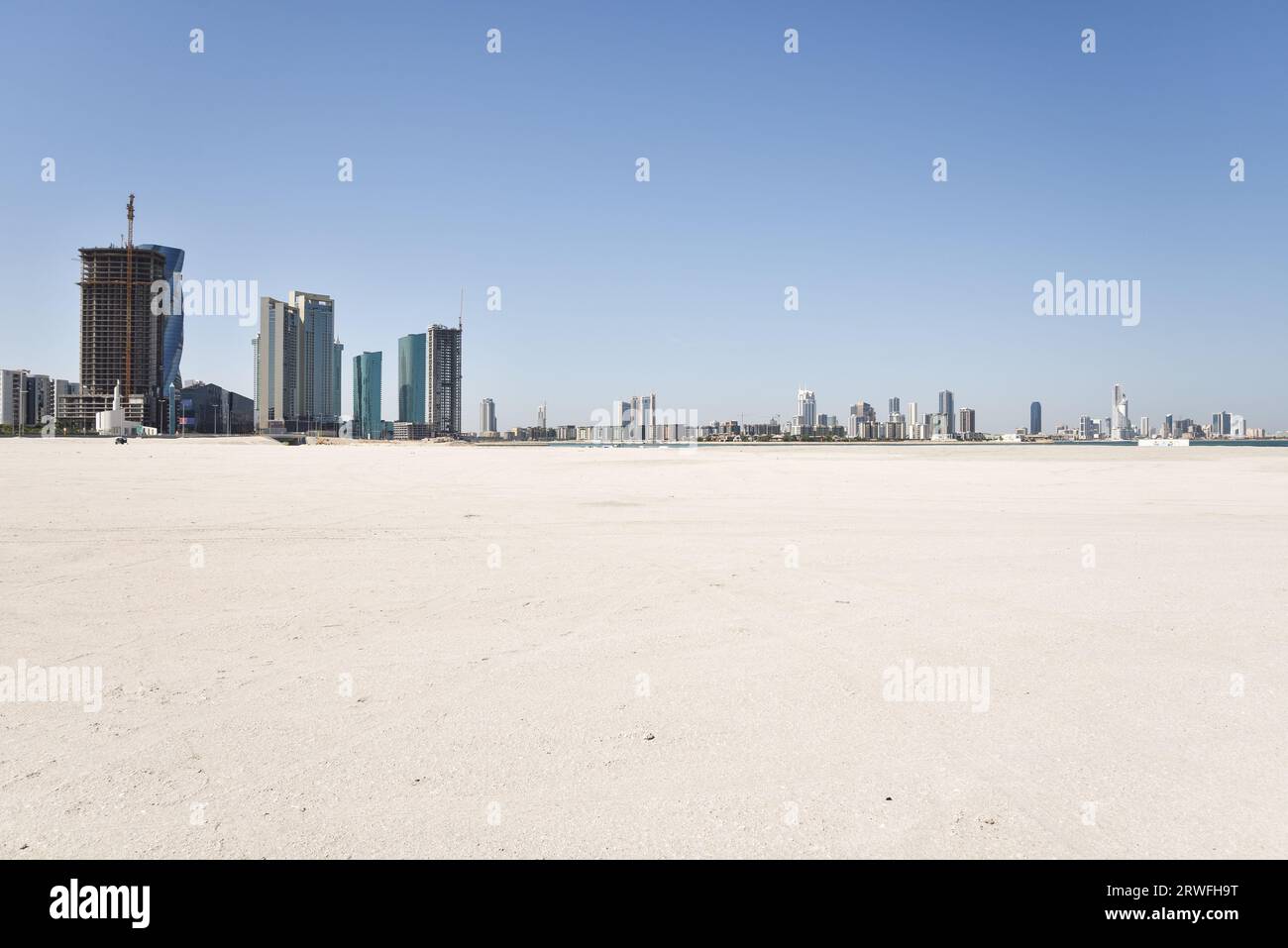 Manama Skyline with Skyscrapers and Desert Sand Beach in Kingdom of ...