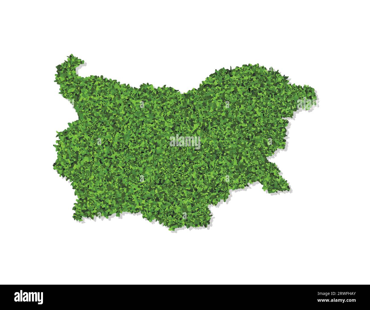 Vector isolated simplified illustration icon with green grassy silhouette of Bulgaria map. White ...