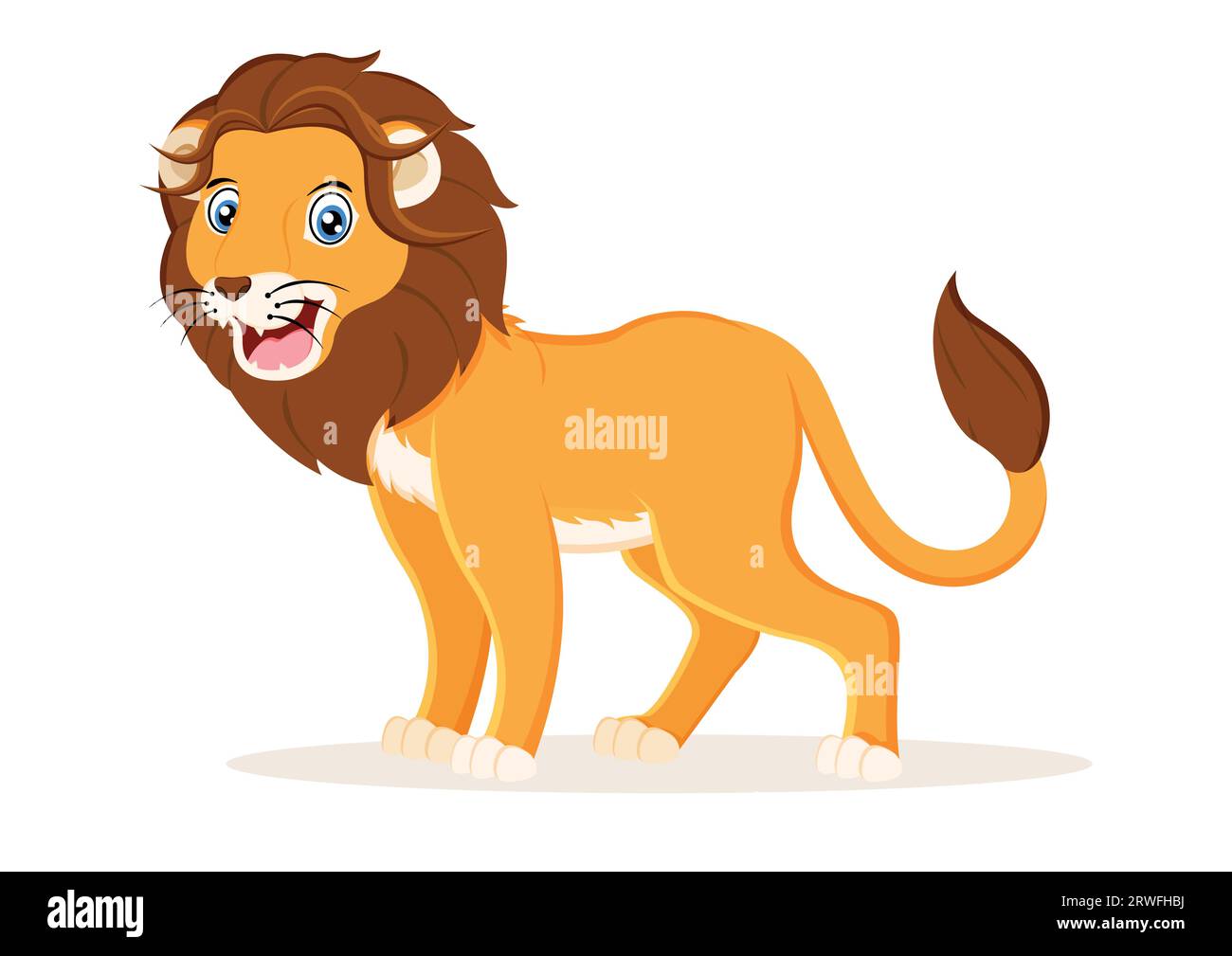 Cute smiling lion cartoon character vector illustration on white ...