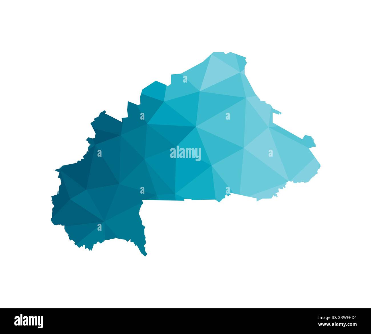 Vector isolated illustration icon with simplified blue silhouette of Burkina Faso map. Polygonal ...