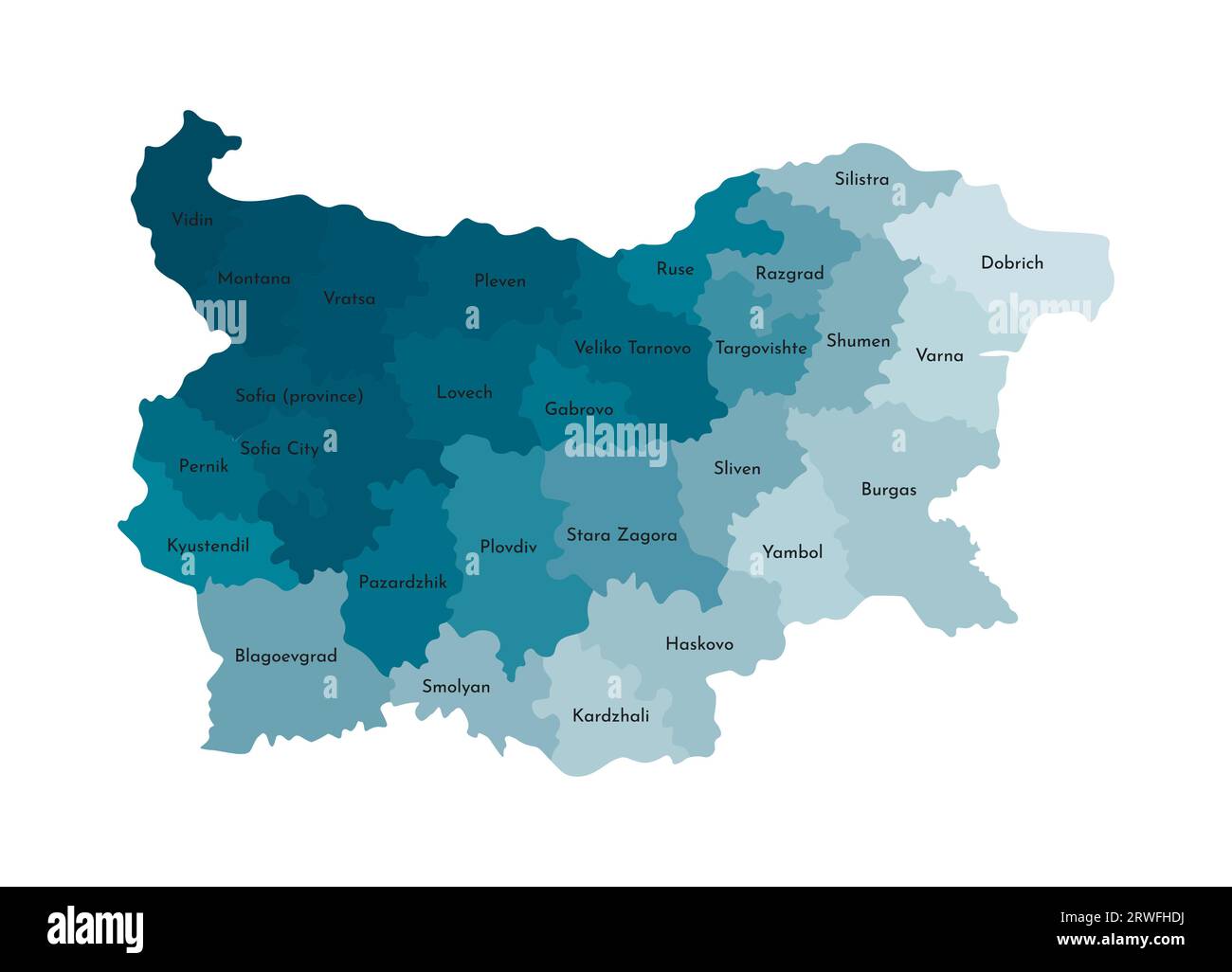 Vector isolated illustration of simplified administrative map of Bulgaria. Borders and names of ...