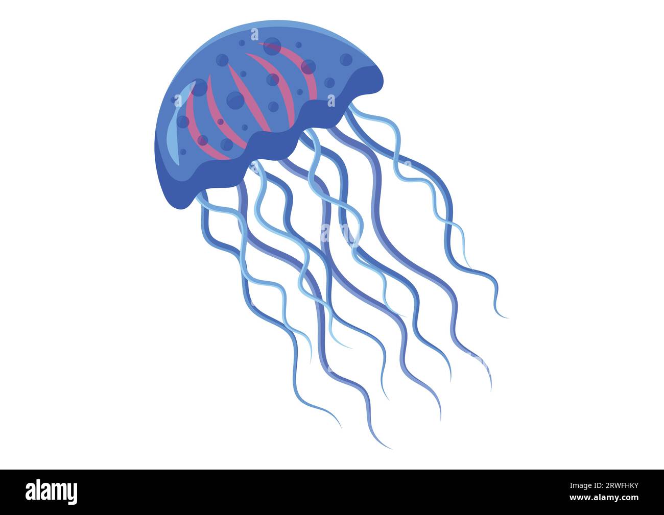 Blue jellyfish cartoon character vector illustration isolated on white ...