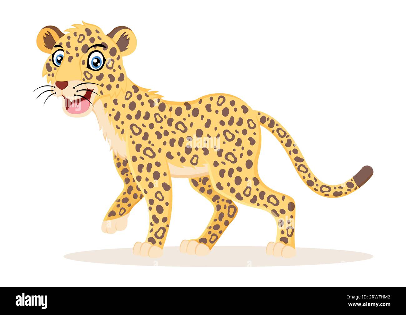 Cute smiling leopard cartoon character vector illustration on white ...
