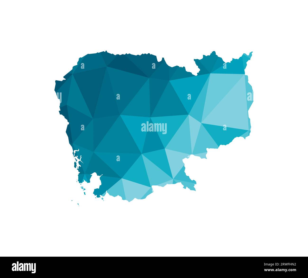 Vector isolated illustration icon with simplified blue silhouette of Cambodia map. Polygonal ...
