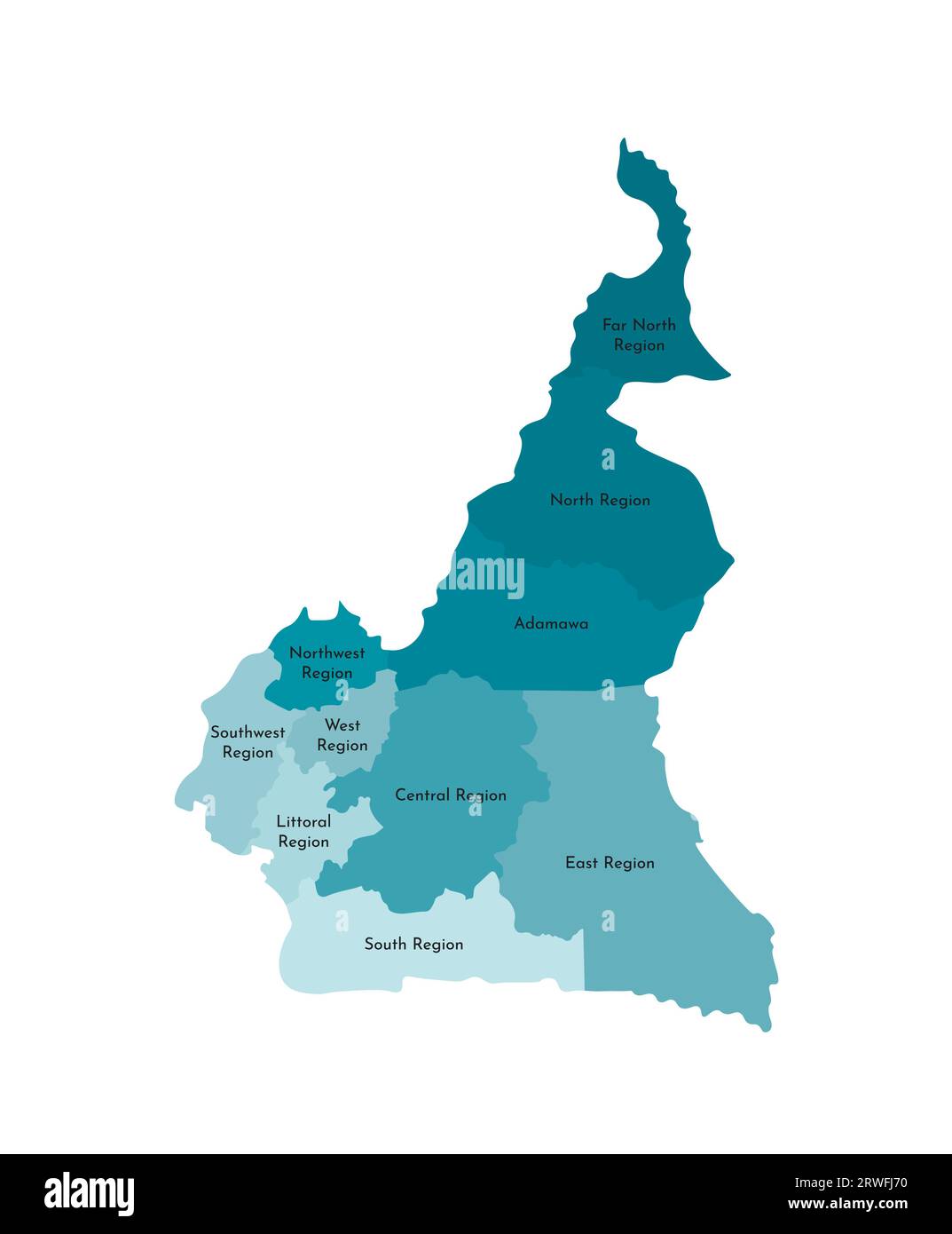 Vector isolated illustration of simplified administrative map of Cameroon; Borders and names of ...